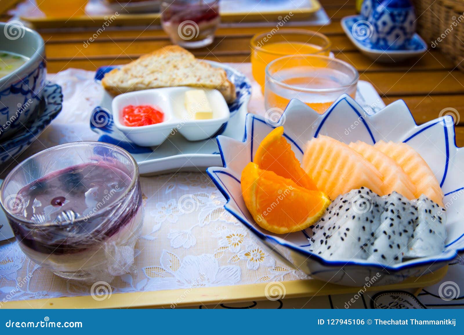 Breakfast set stock photo. Image of honey, breakfast - 127945106