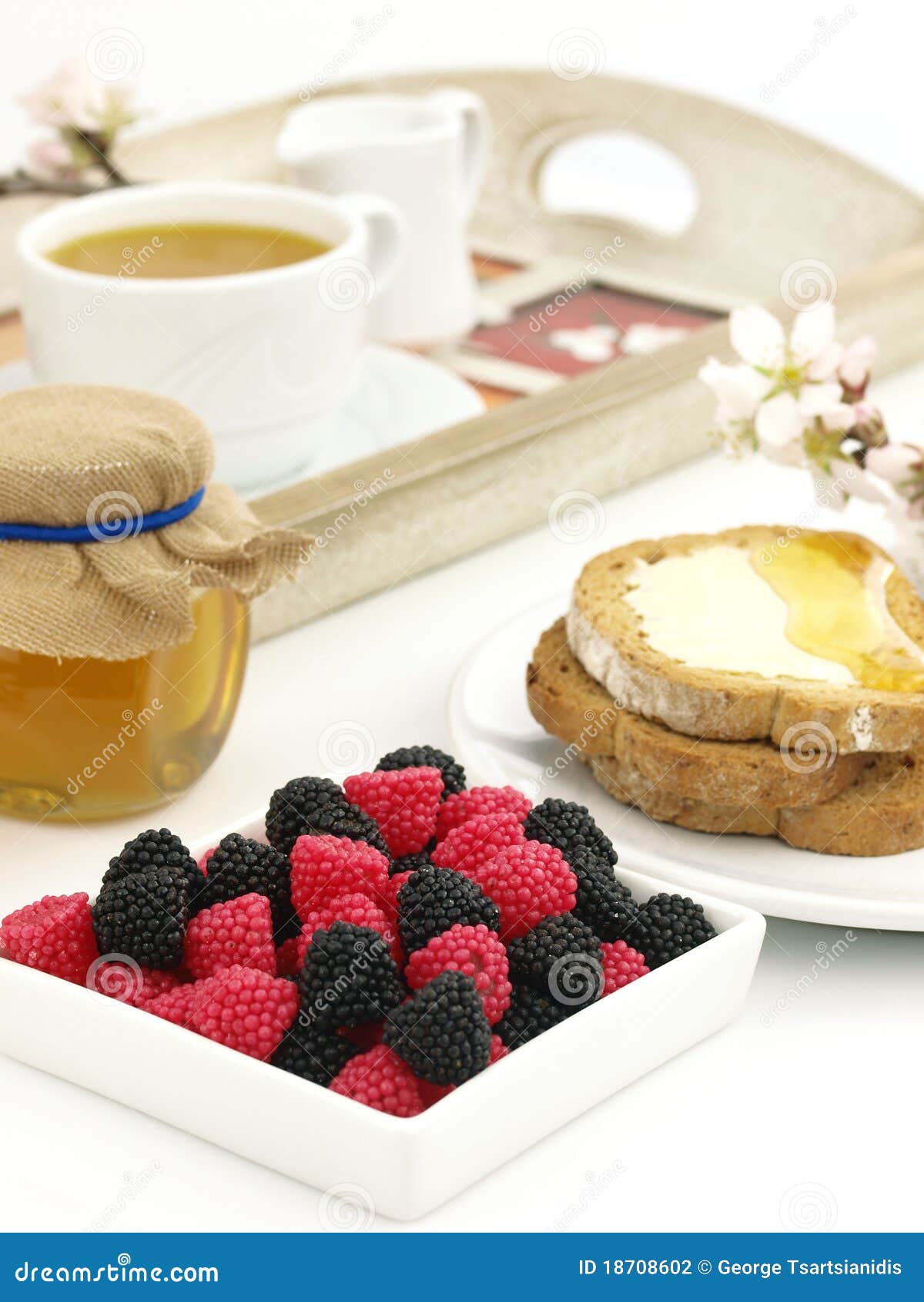 Breakfast set stock photo. Image of flower, gold, tray - 18708602