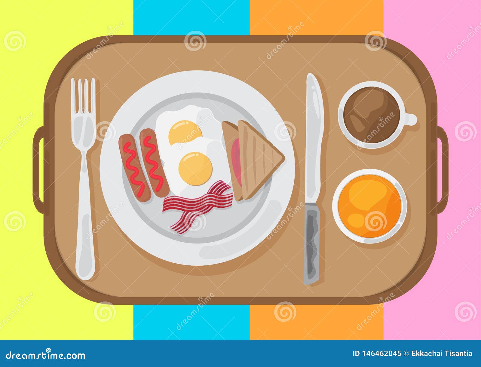 Breakfast Set Flat Design Top View. Vector. Illustration. Stock Vector ...