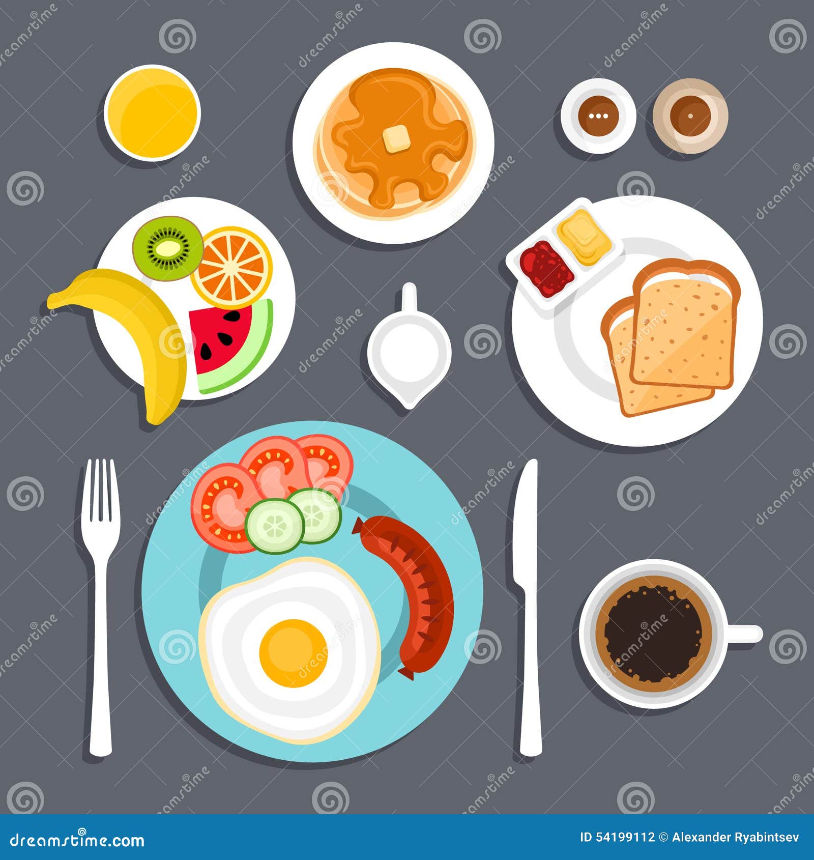 Breakfast Set Flat Illustration Stock Vector - Illustration of media ...