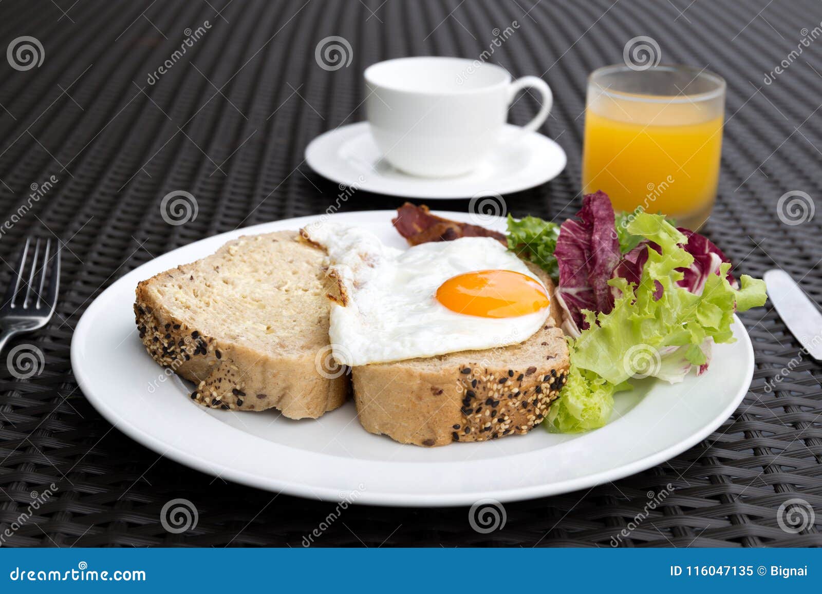 Breakfast Set with Fried Eggs,vegetable,bread,coffee and Orange Stock ...