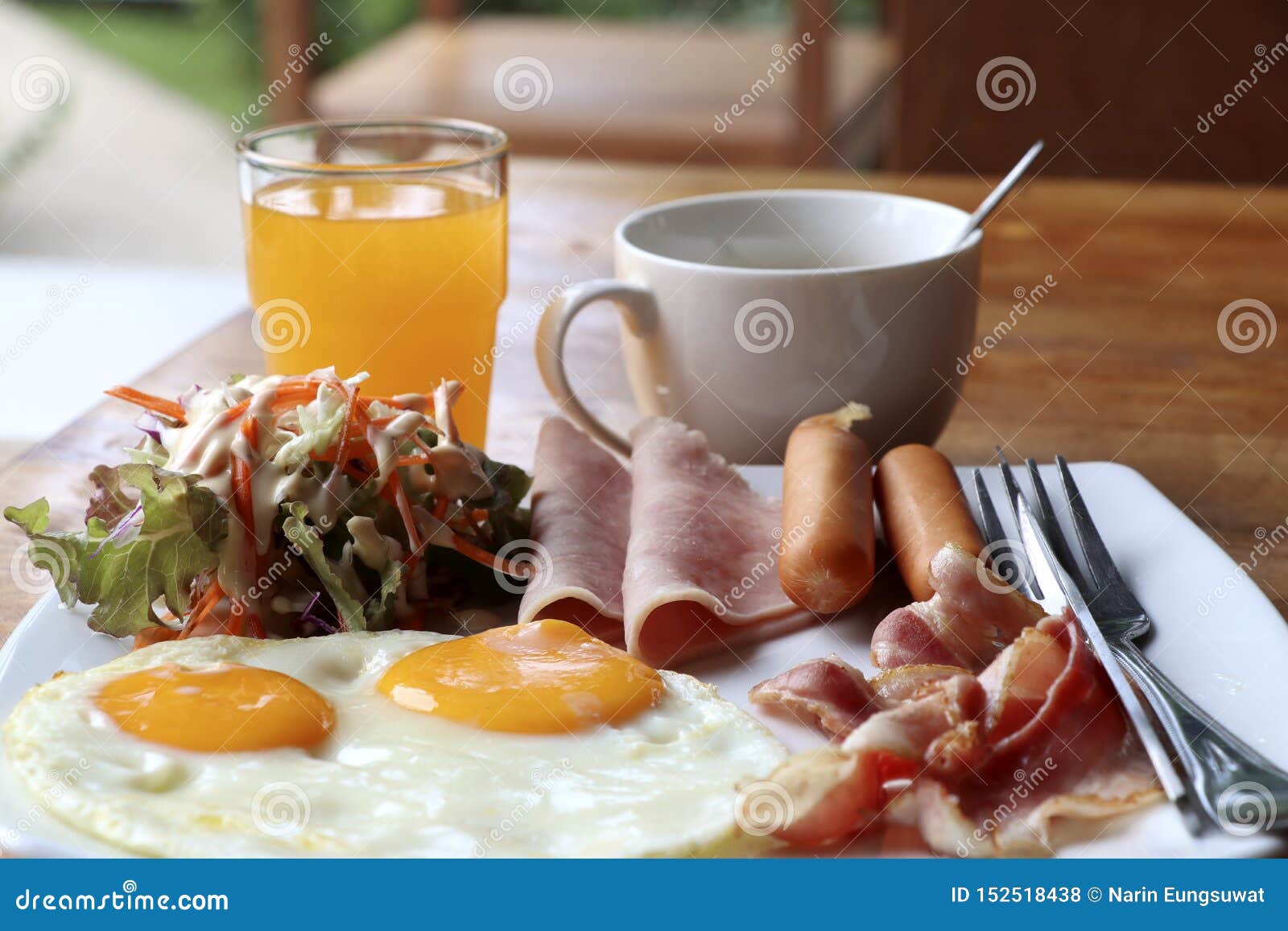Breakfast Set Placed on the Table, Ready To Eat. Stock Photo - Image of ...