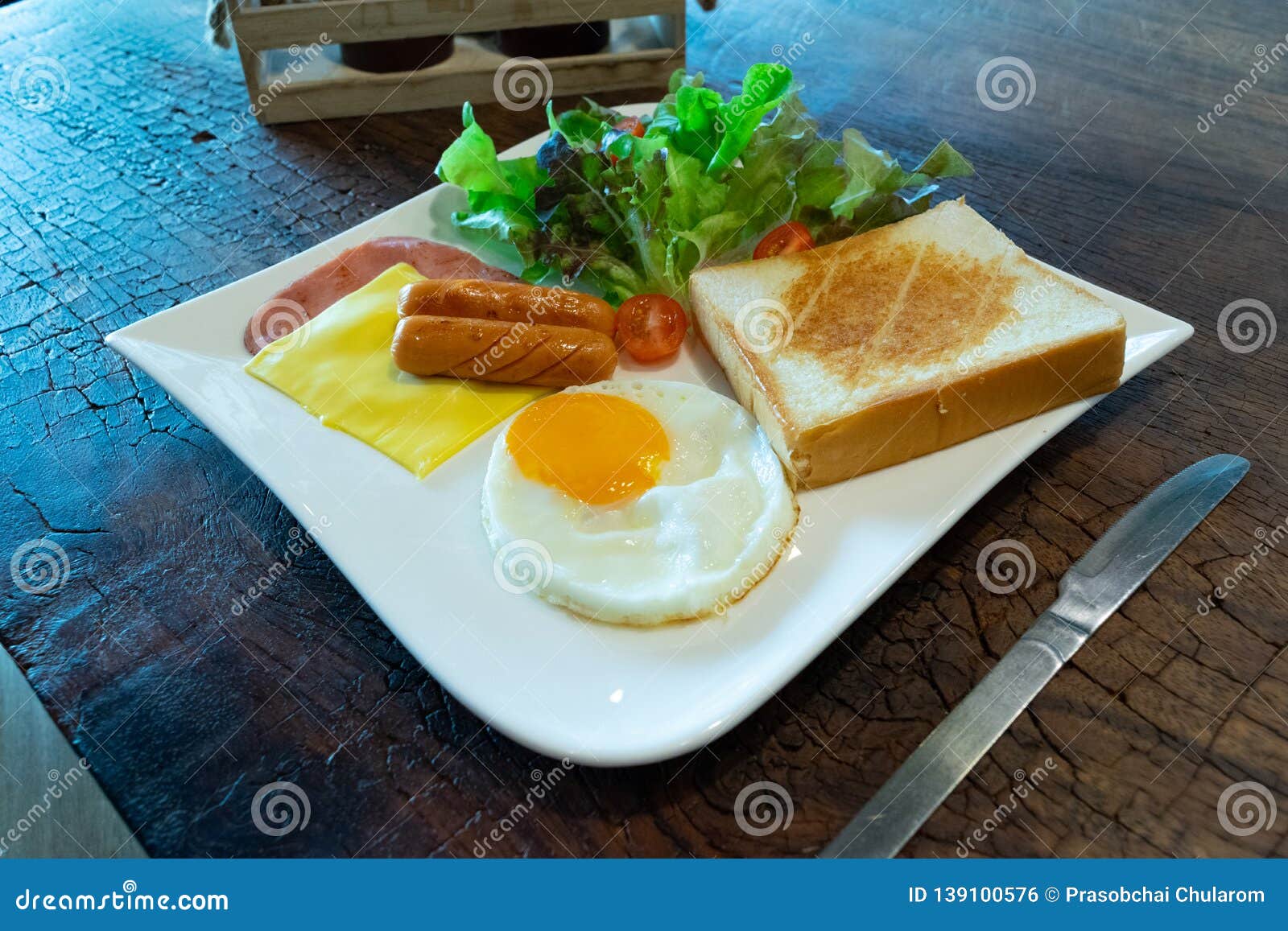 Breakfast Set on the Table Wood Backgrounds Stock Photo - Image of diet ...