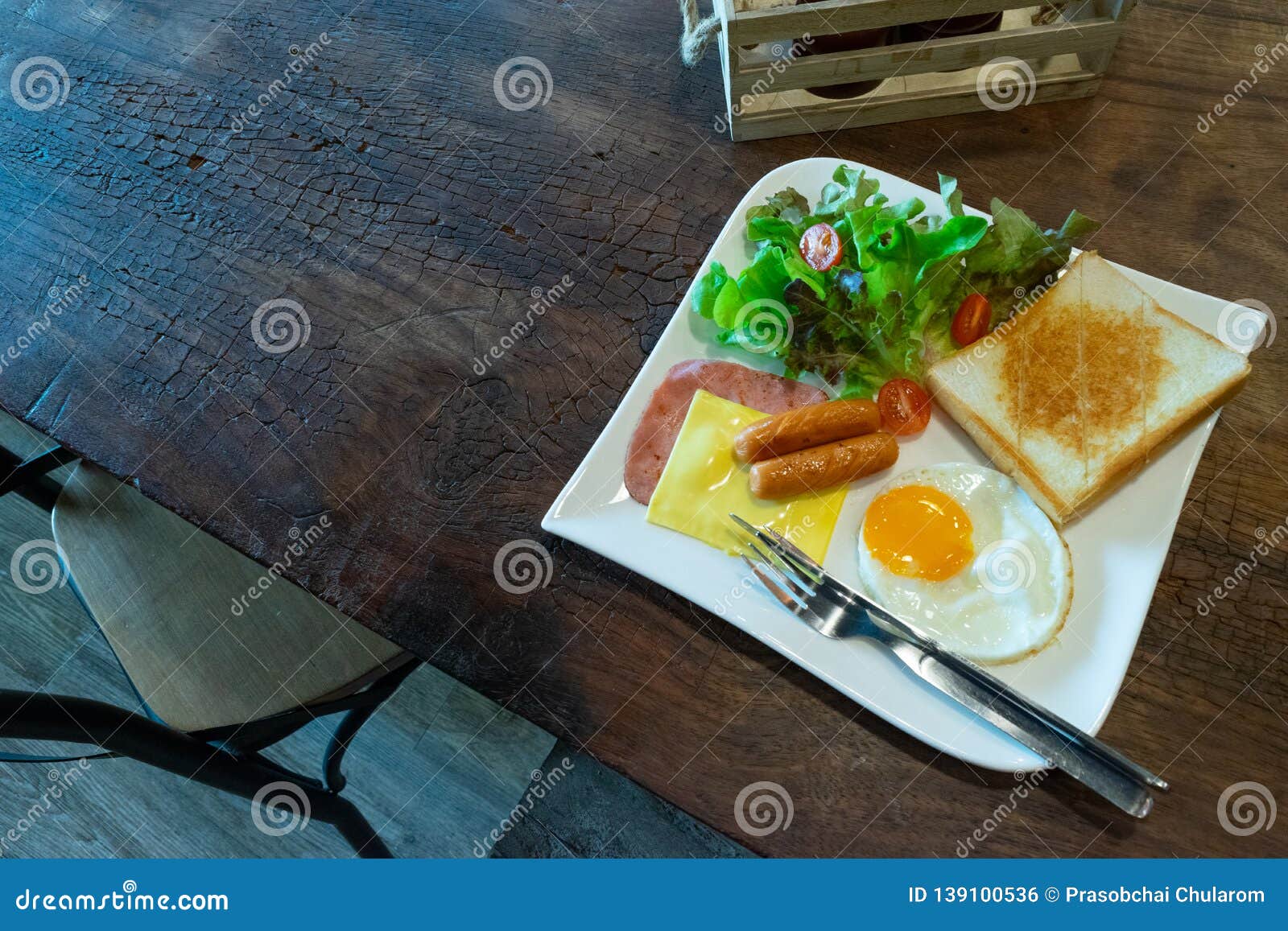 Breakfast Set on the Table Wood Backgrounds Stock Photo - Image of food ...