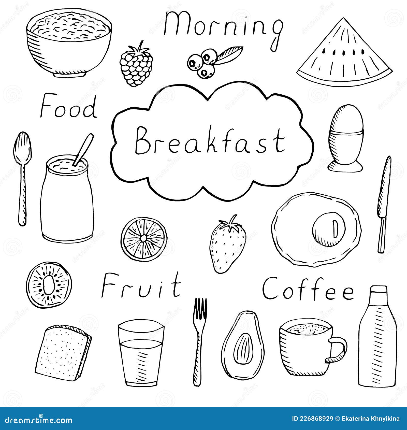 Breakfast Set, Vector Illustration, Food Hand Drawing Doodles Stock ...