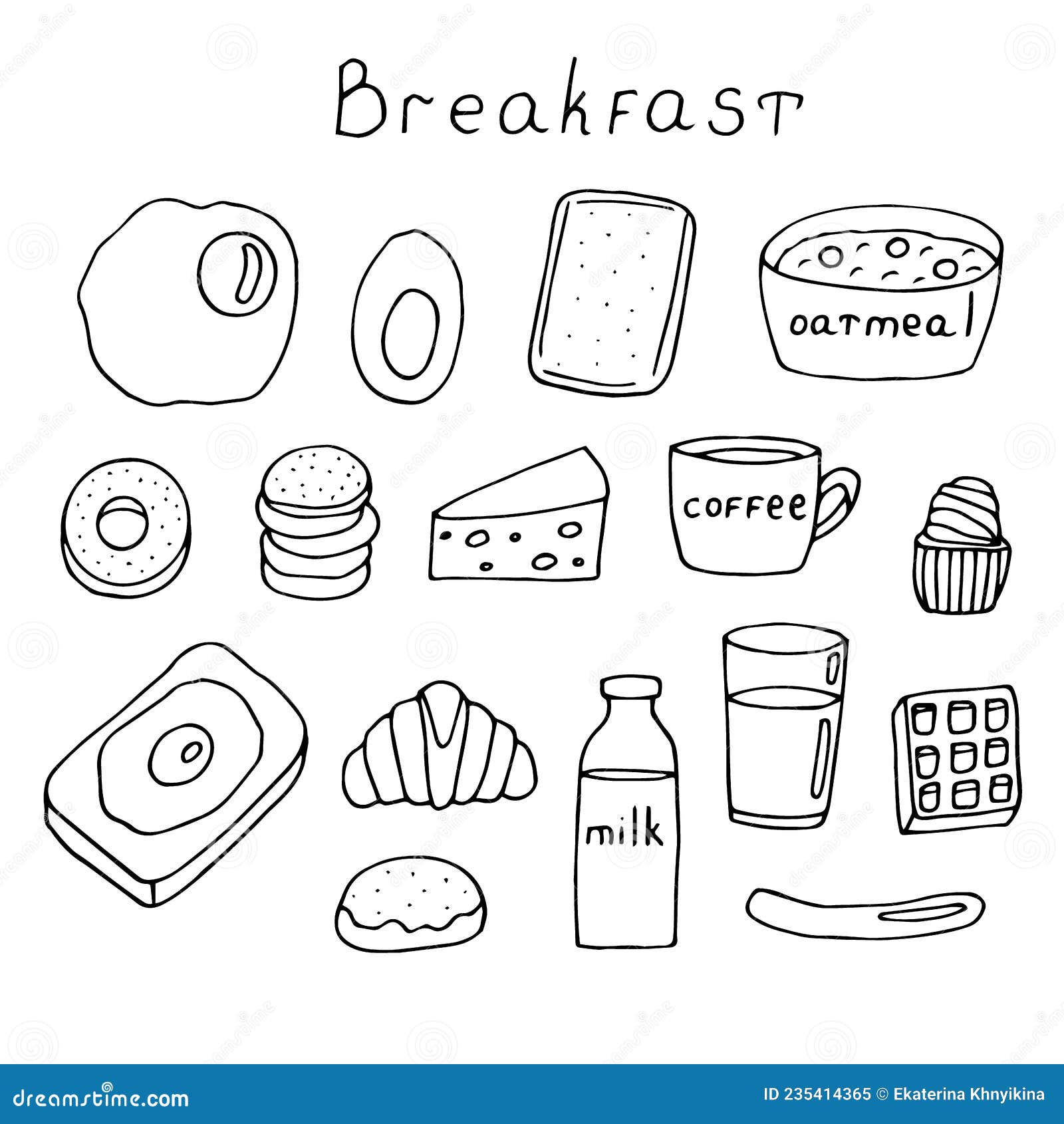 Breakfast Set Vector Illustration, Hand Drawing Doodles Stock ...