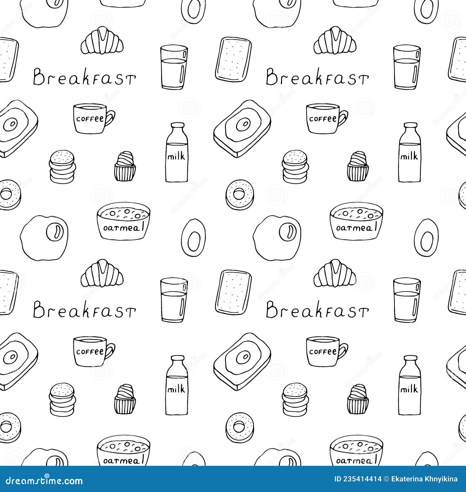 Breakfast Set Vector Illustration, Hand Drawing Doodles Stock Vector ...