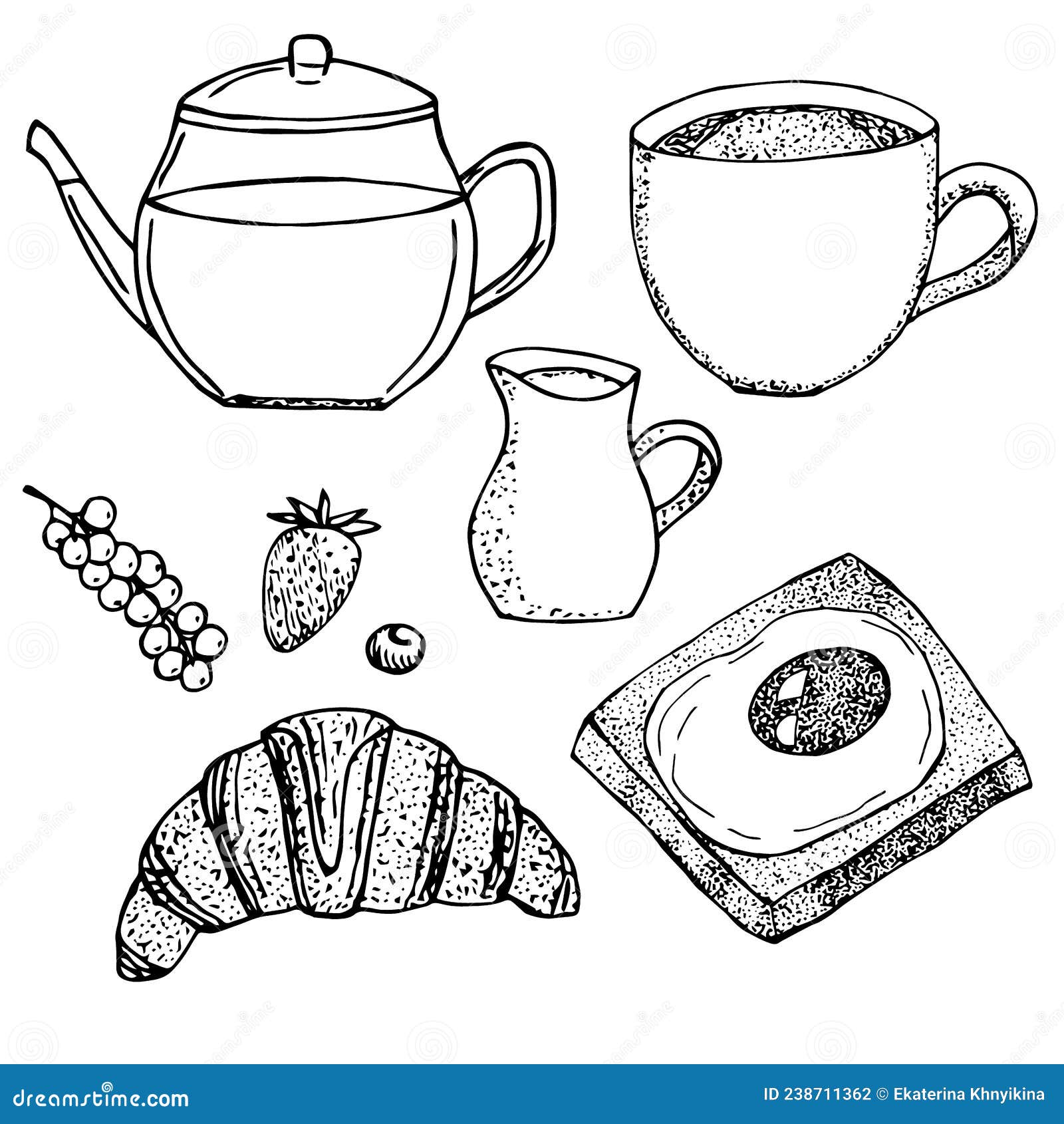 Breakfast Set Vector Illustration, Hand Drawing Sketch Stock ...