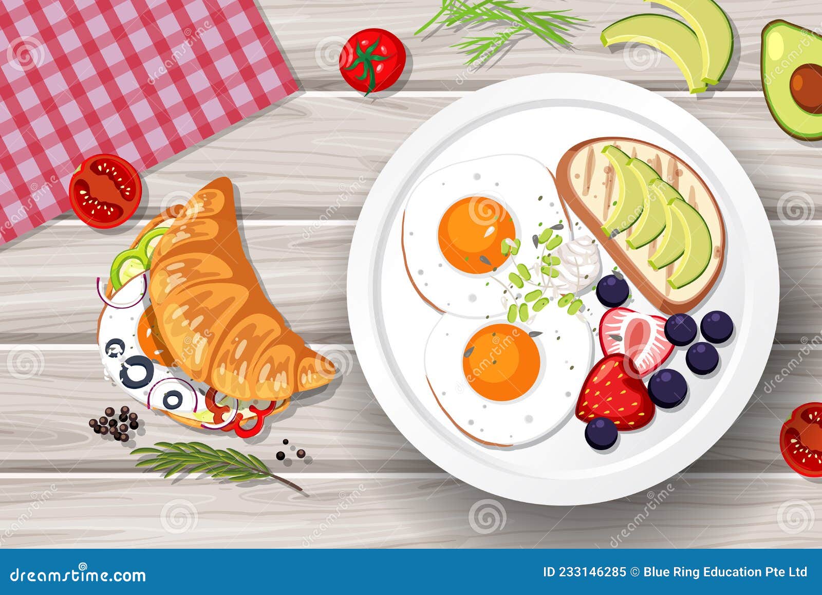 Breakfast Set with Vegetables on the Table Stock Vector - Illustration ...