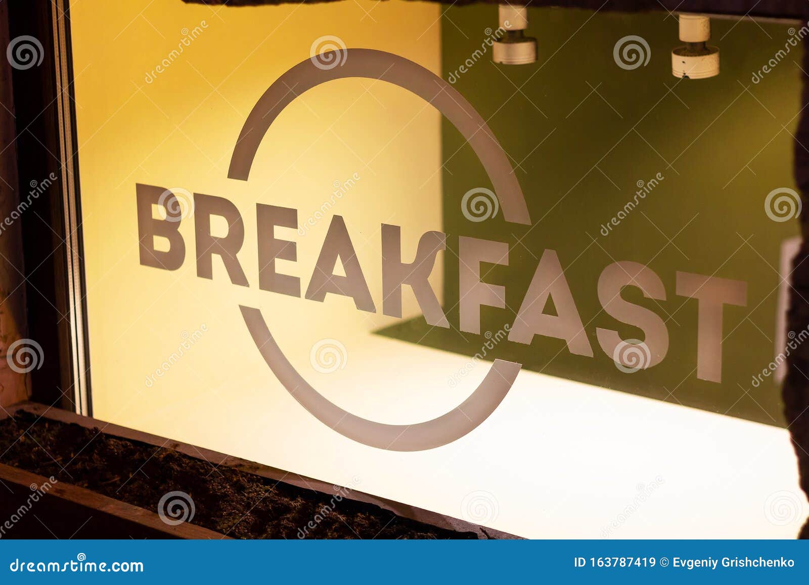 Breakfast Sign on the Window Cafeteria. Banner Morning Kitchen Stock ...