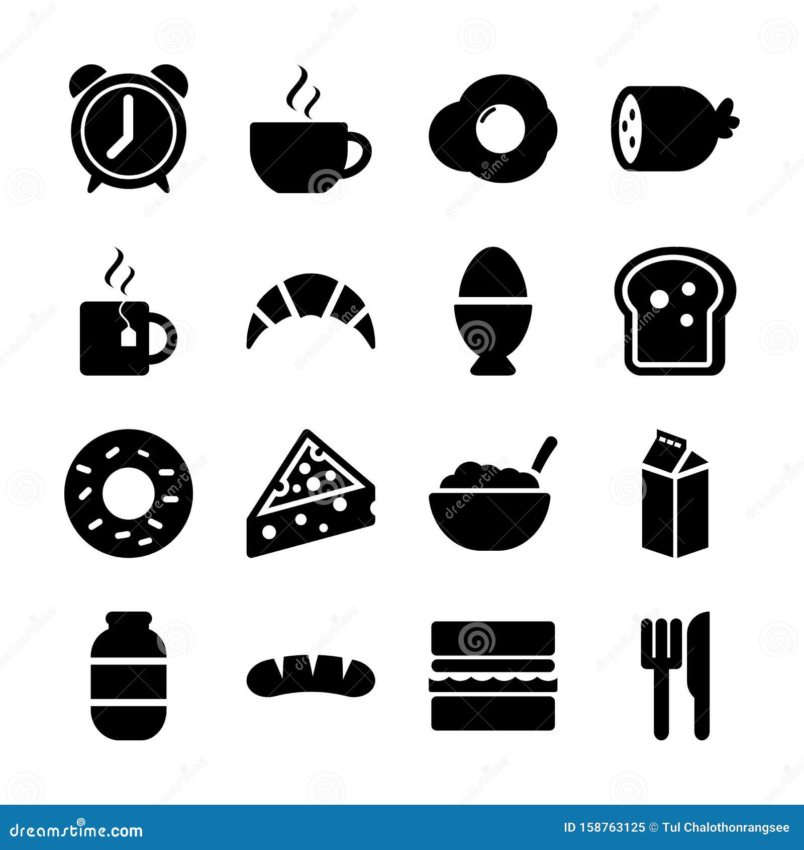 Breakfast solid icons stock vector. Illustration of cereal - 158763125