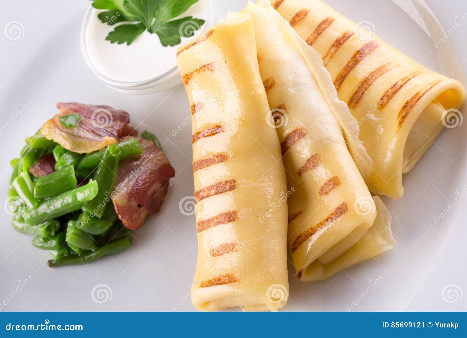 Breakfast with Spring Rolls with Sauce on Plate Stock Image - Image of ...