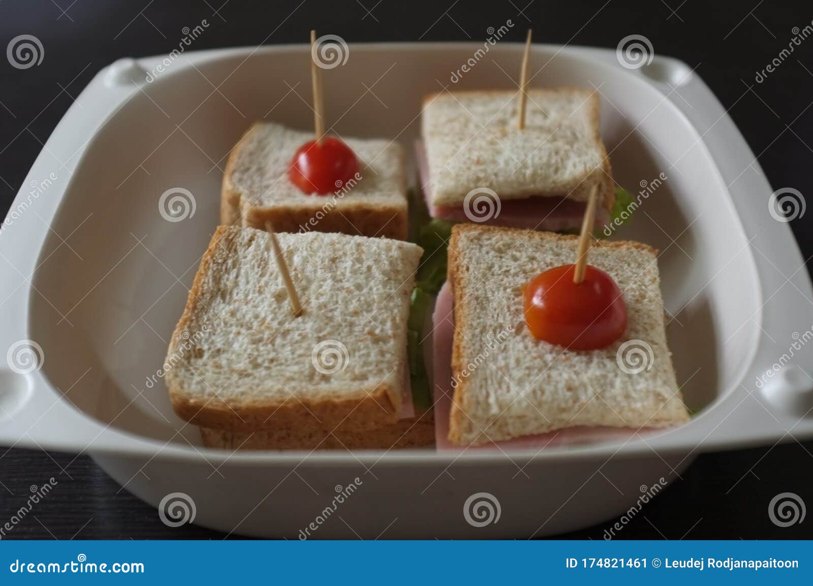 The Breakfast with Square Mini Sandwiches Stock Image - Image of ...