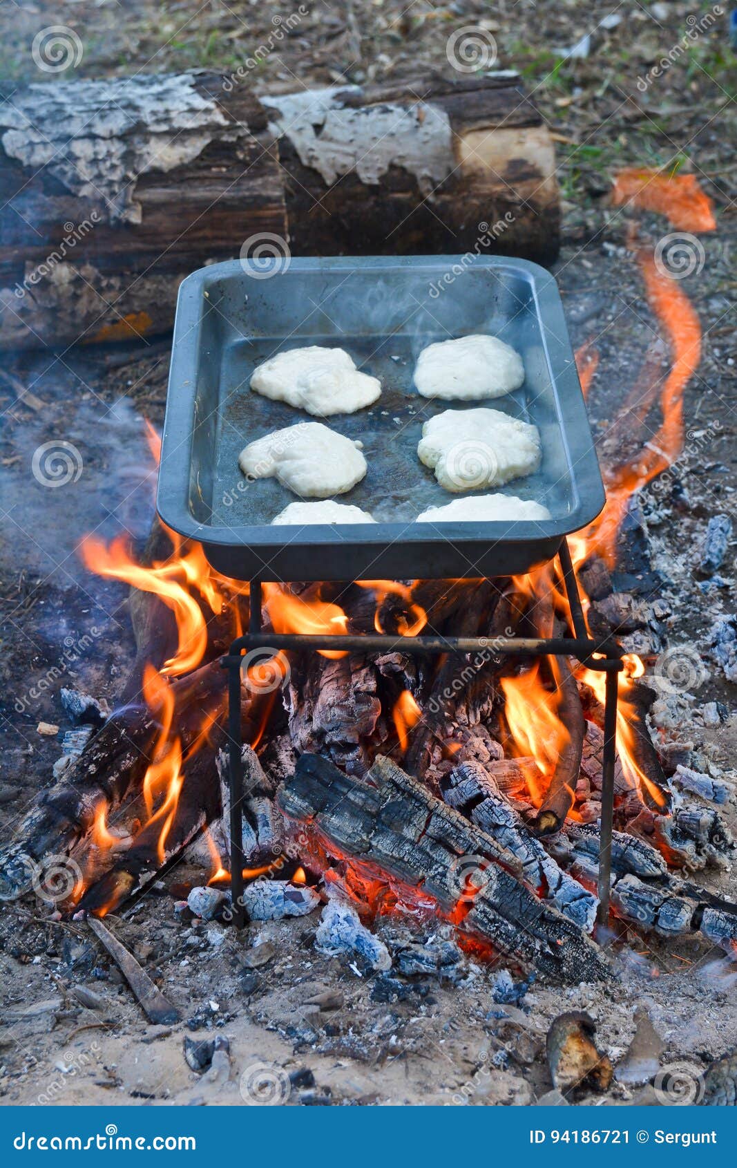 Breakfast at the stake. stock image. Image of fritter - 94186721
