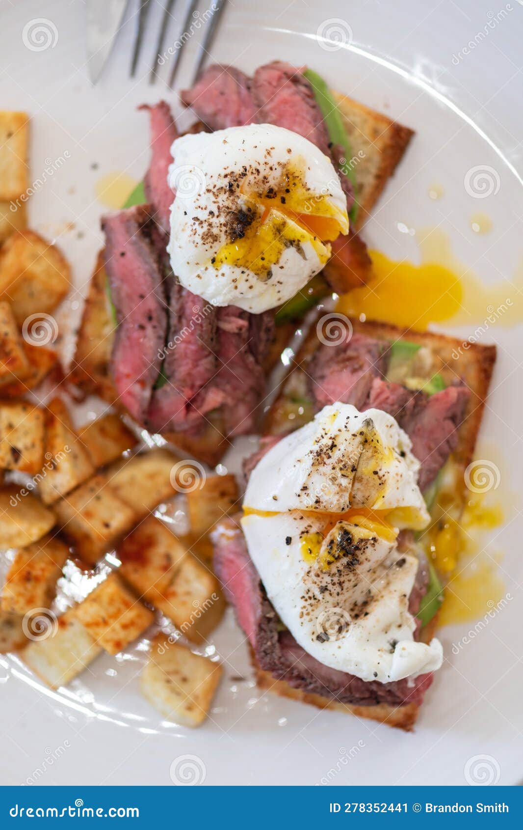 Breakfast Steak Benedict stock image. Image of morning - 278352441