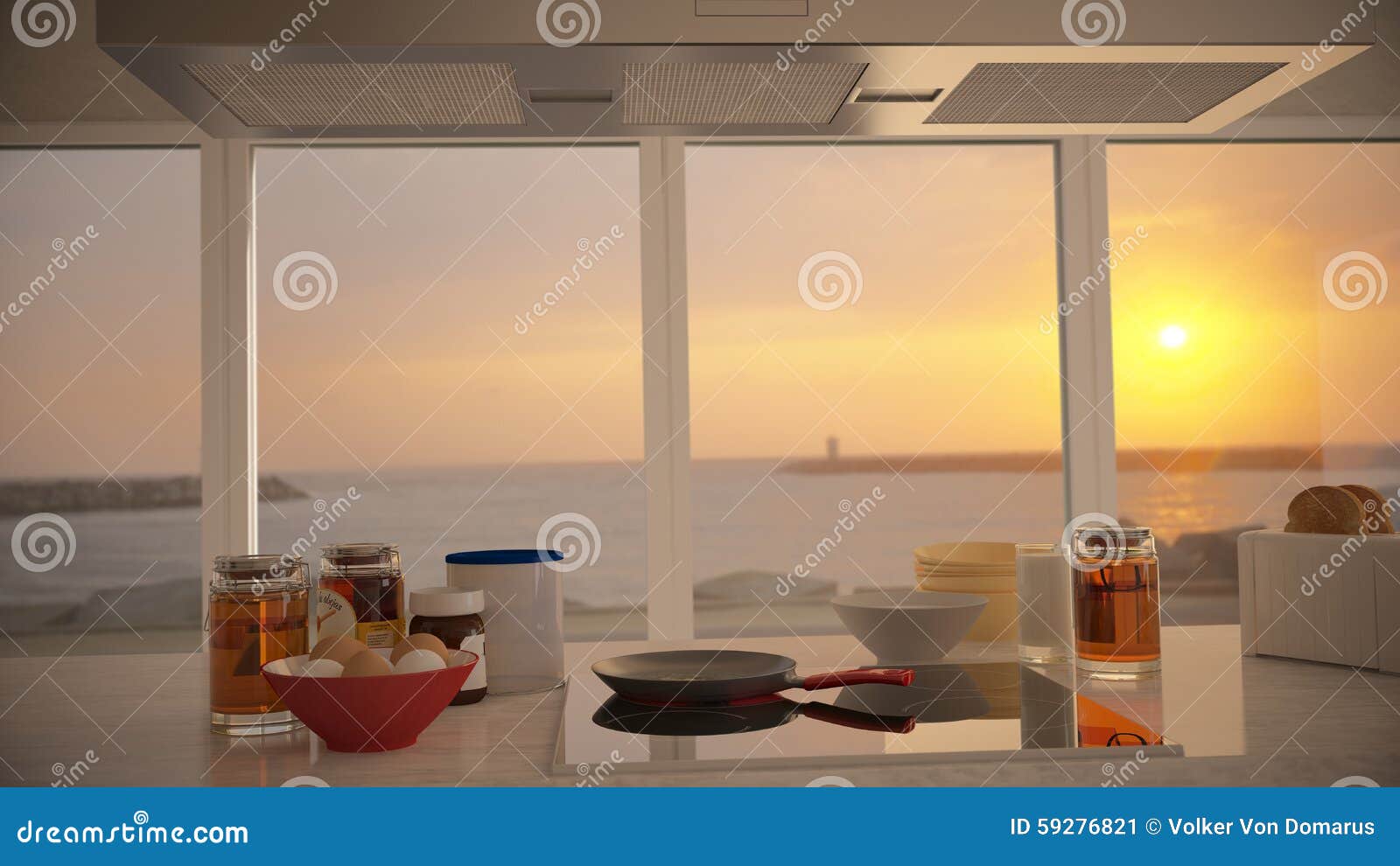 Breakfast with sunset stock illustration. Illustration of honey - 59276821