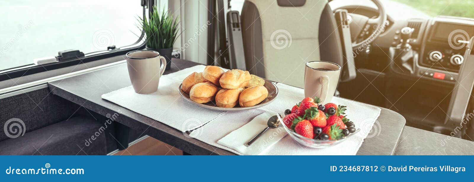 Breakfast on the Table in a Camper Van Stock Photo - Image of breakfast ...