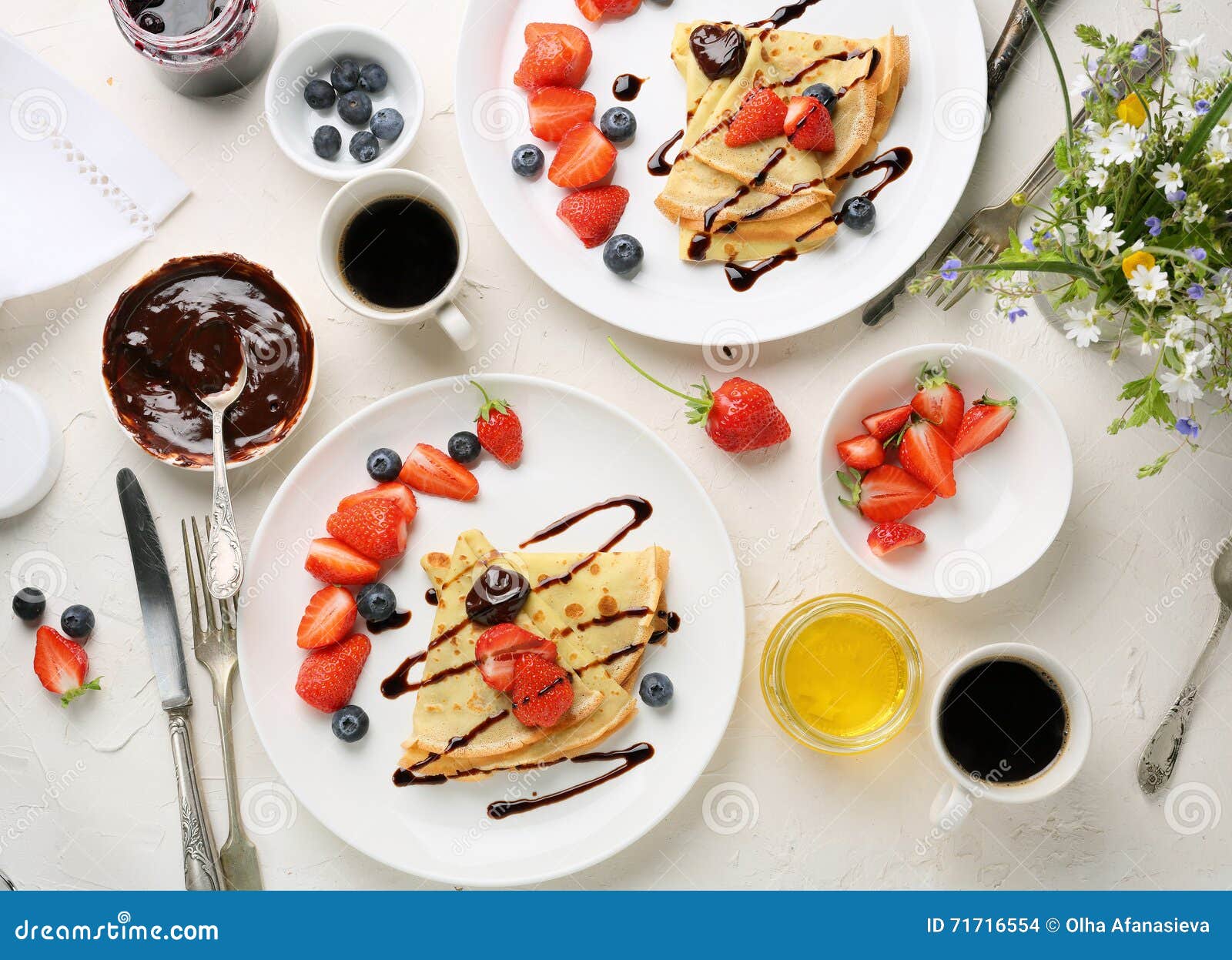 Breakfast Table with Crepes Stock Photo - Image of dessert, golden ...