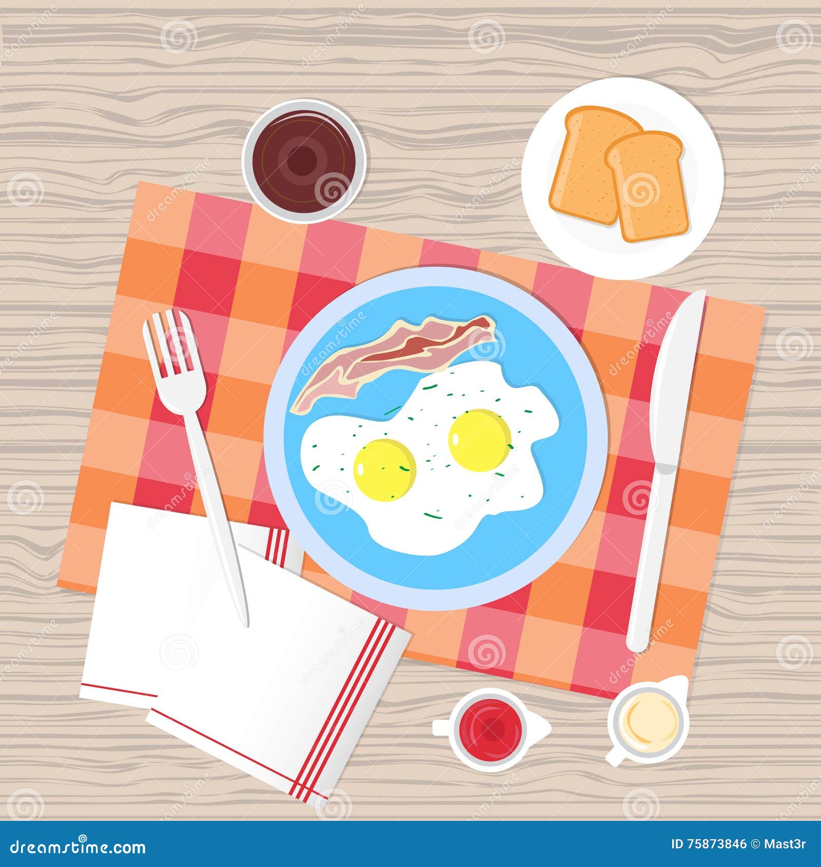 Breakfast Table Food Top Angle View Stock Vector - Illustration of beef ...