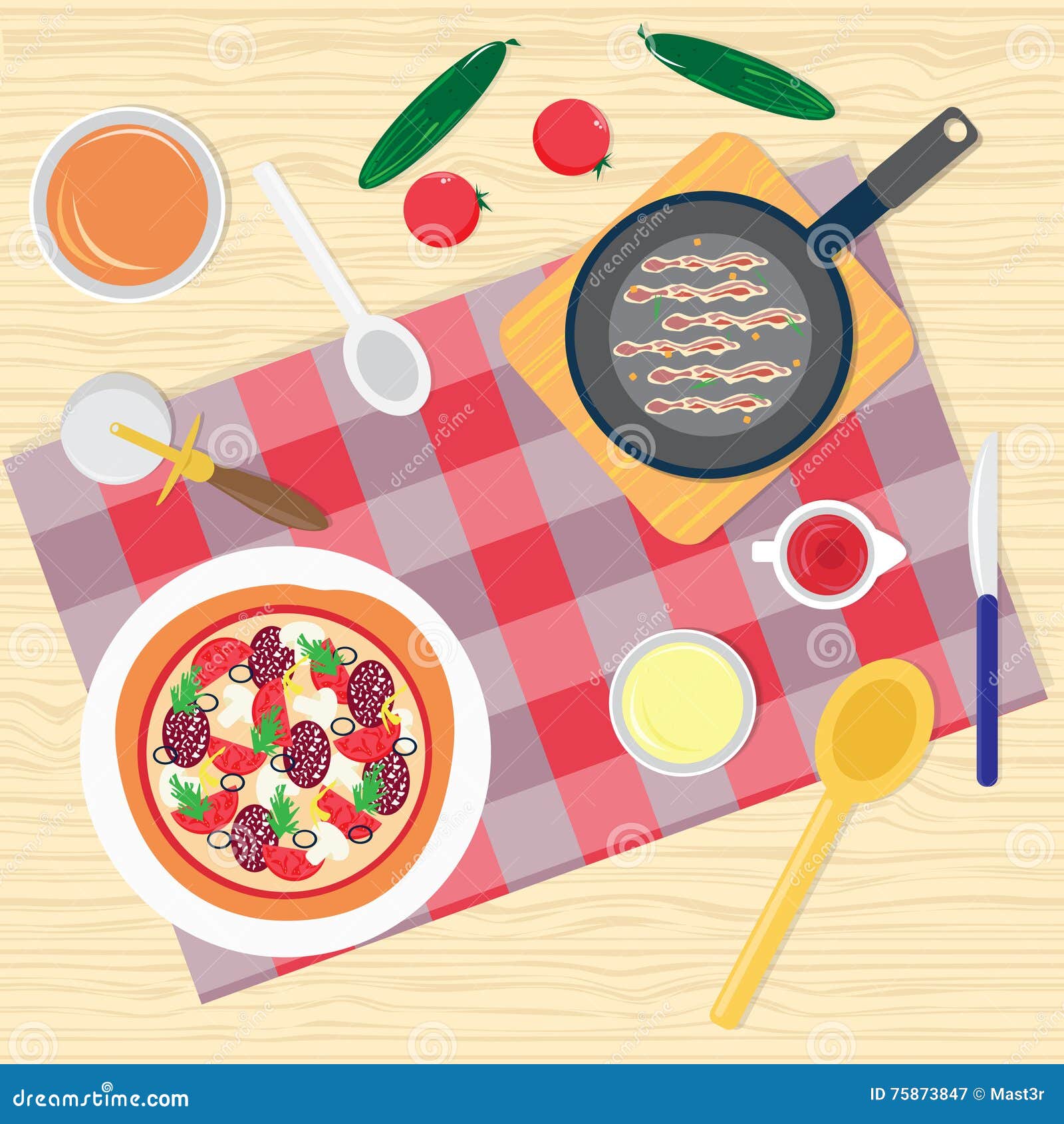 Breakfast Table Food Top Angle View Stock Vector - Illustration of ...