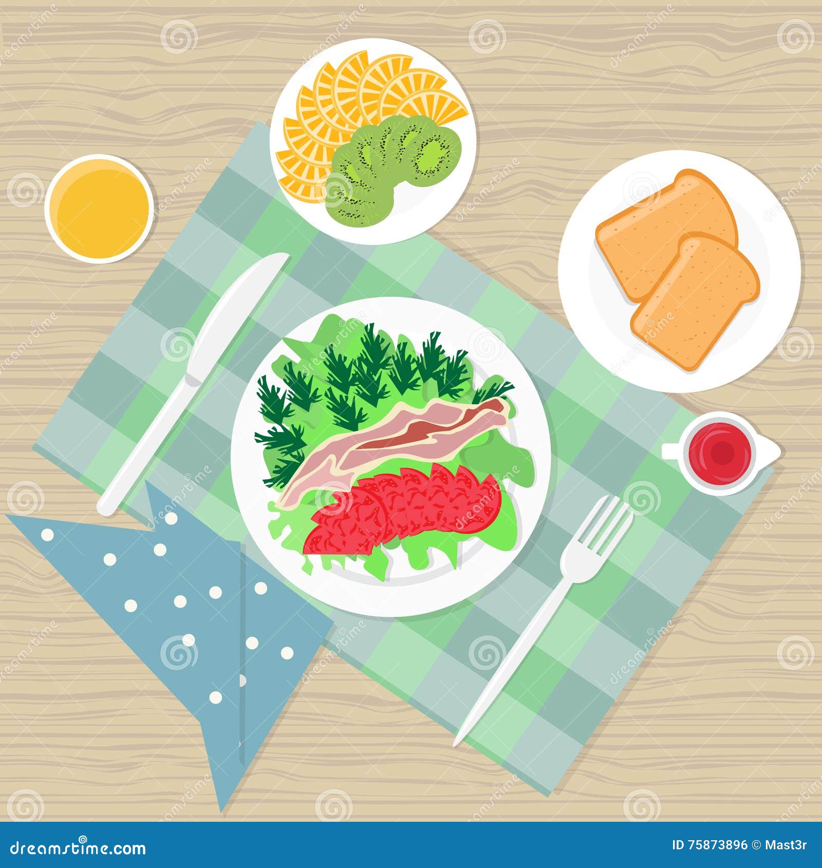 Breakfast Table Food Top Angle View Stock Vector - Illustration of ...