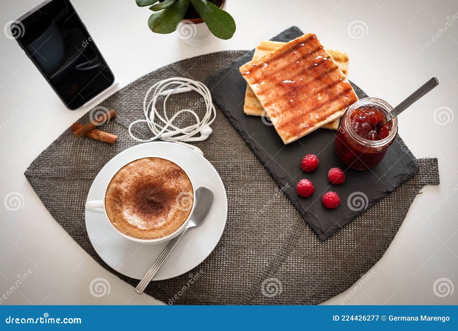 Breakfast Table with Jam and Bread and Hot Coffee Cappuccino - Working ...