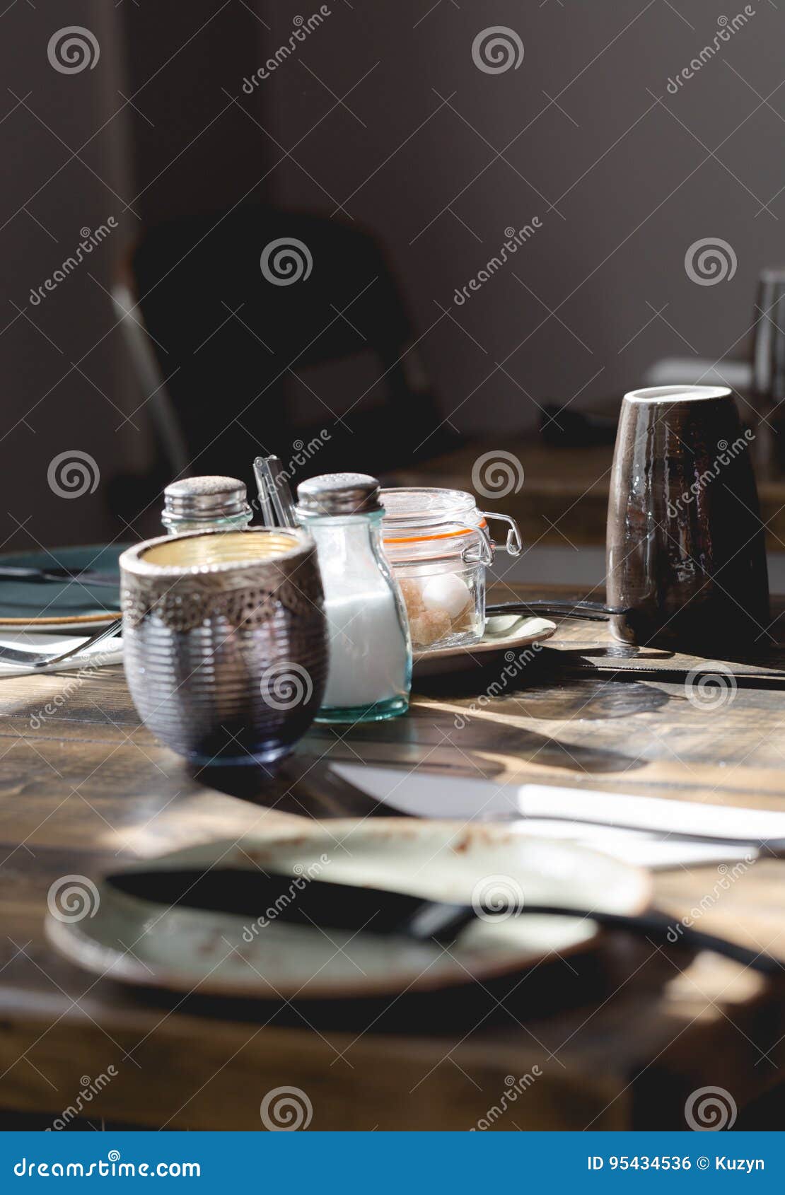 Breakfast Table Service in Morning Sun Light Stock Photo - Image of ...