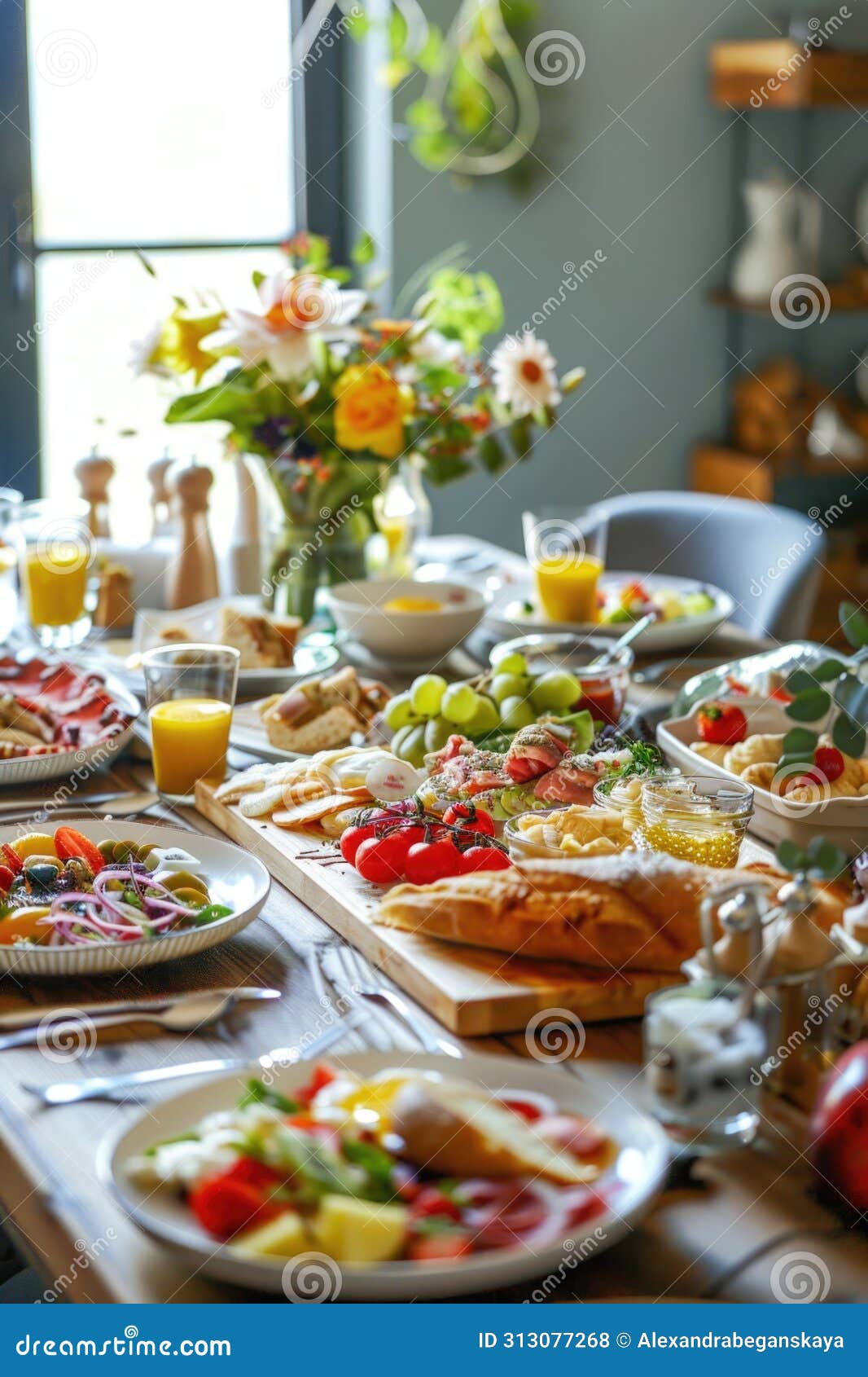 Breakfast Table Set with Various Dishes and Drinks Stock Illustration ...