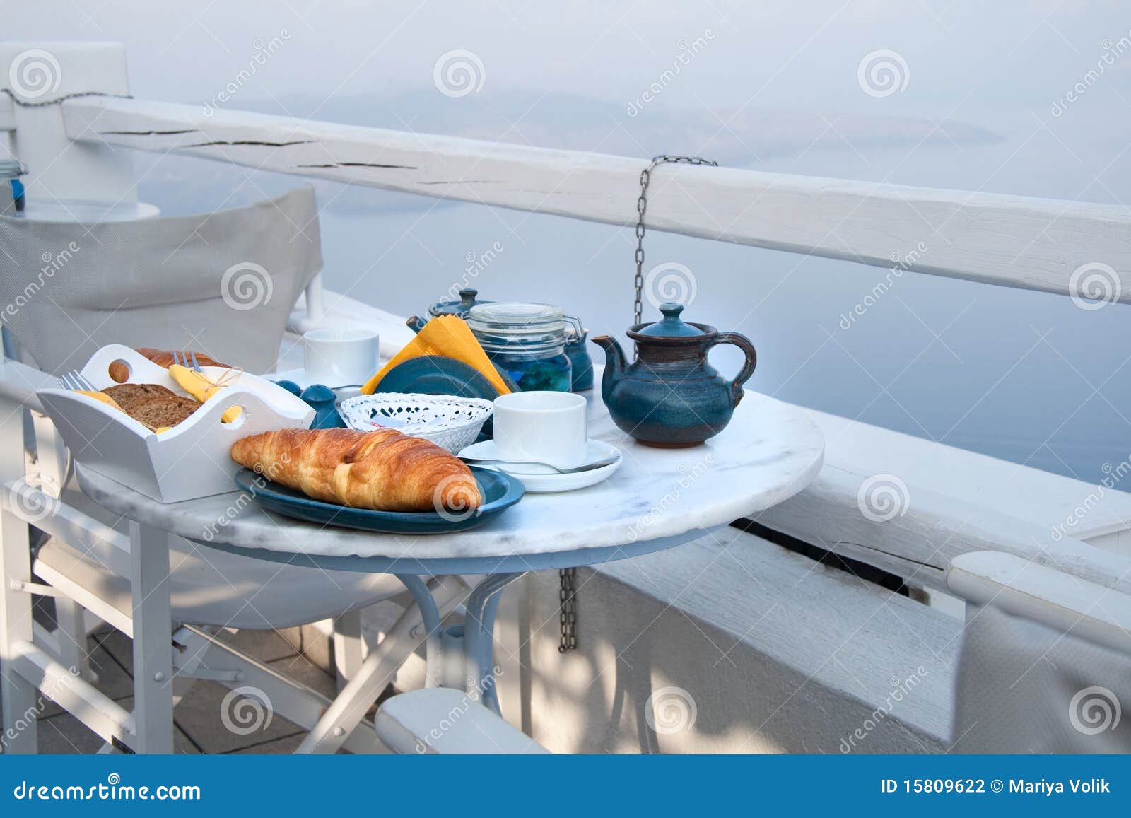 Breakfast Table Setting with Mountain View Stock Photo - Image of ...