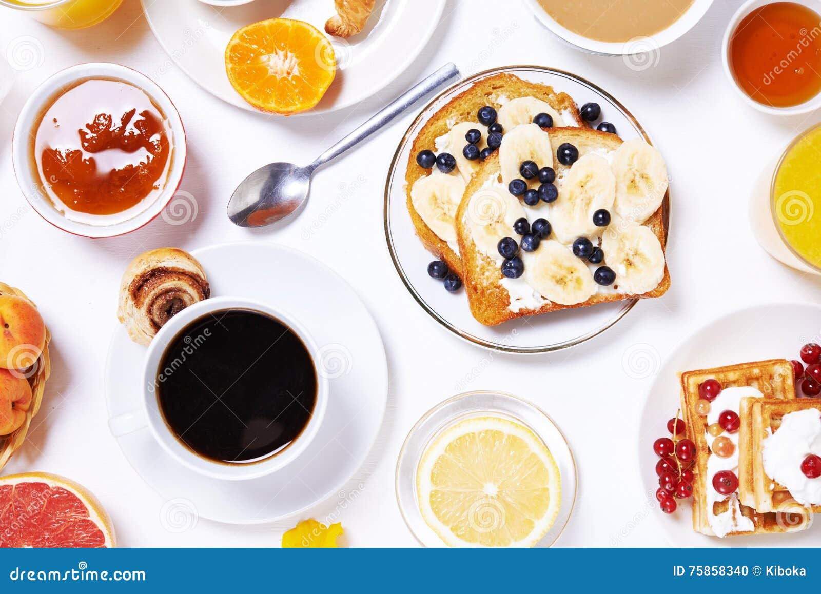 Breakfast table.top view stock photo. Image of berry - 75858340