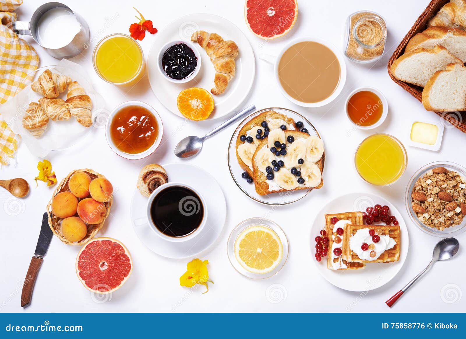 Breakfast table.top view stock photo. Image of morning - 75858776