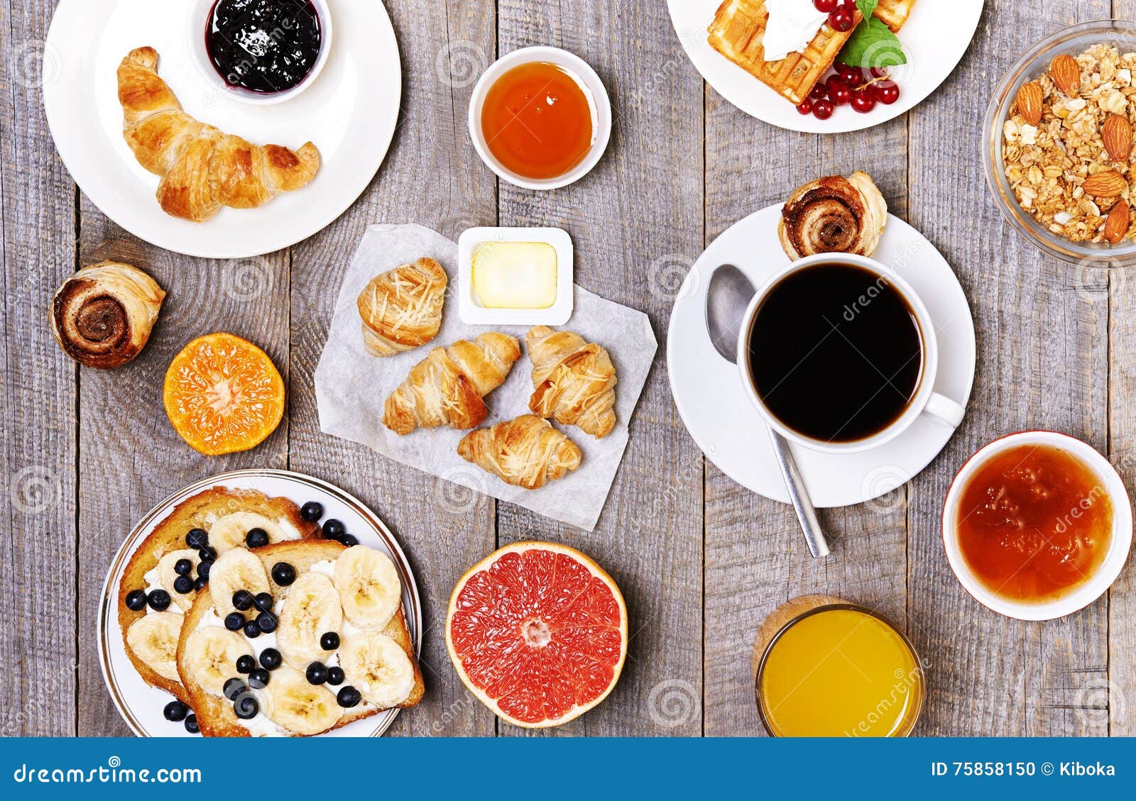 Breakfast table.top view stock photo. Image of grain - 75858150