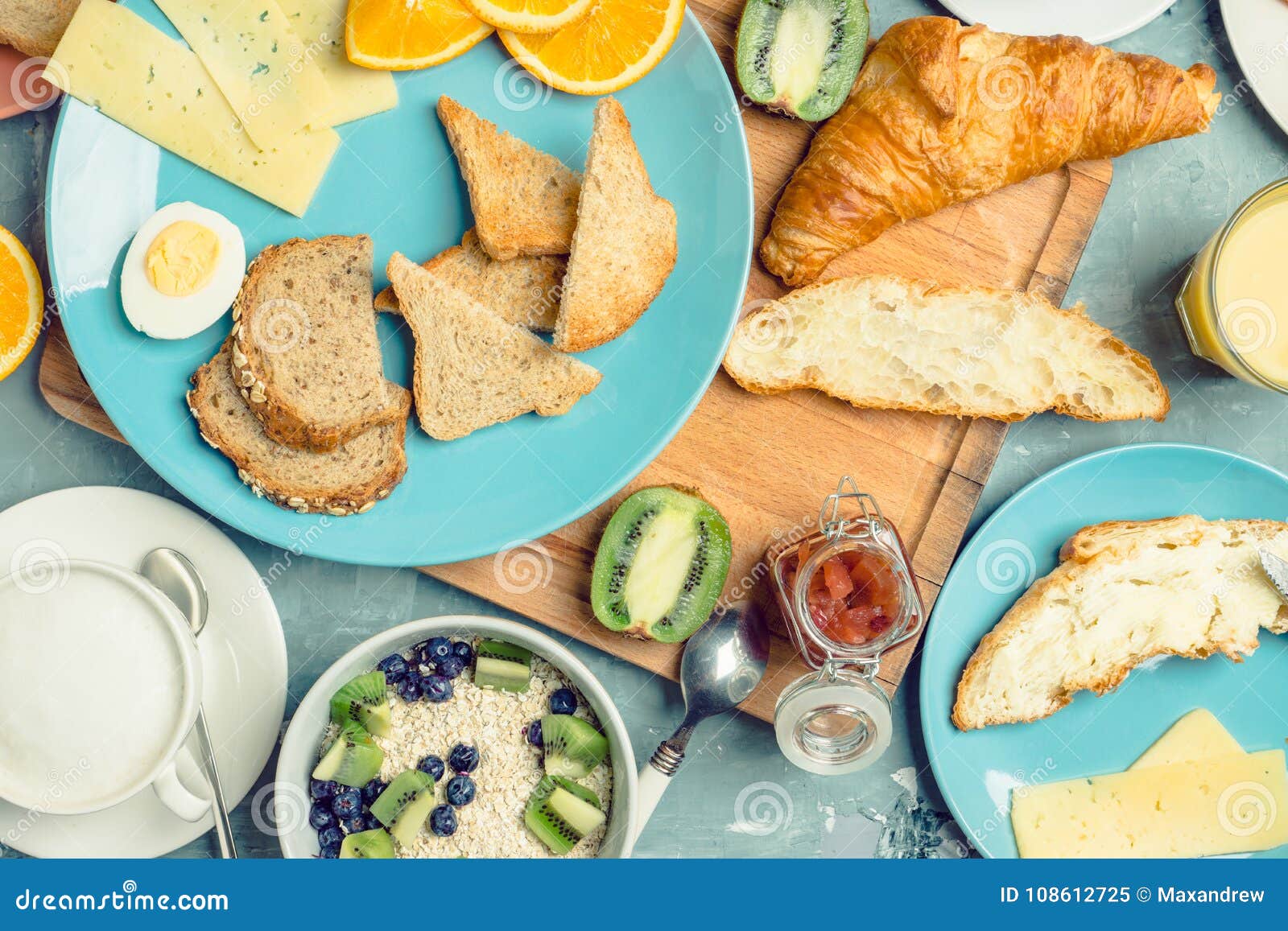 Breakfast Table with Various Food Stock Image - Image of baked, juice ...
