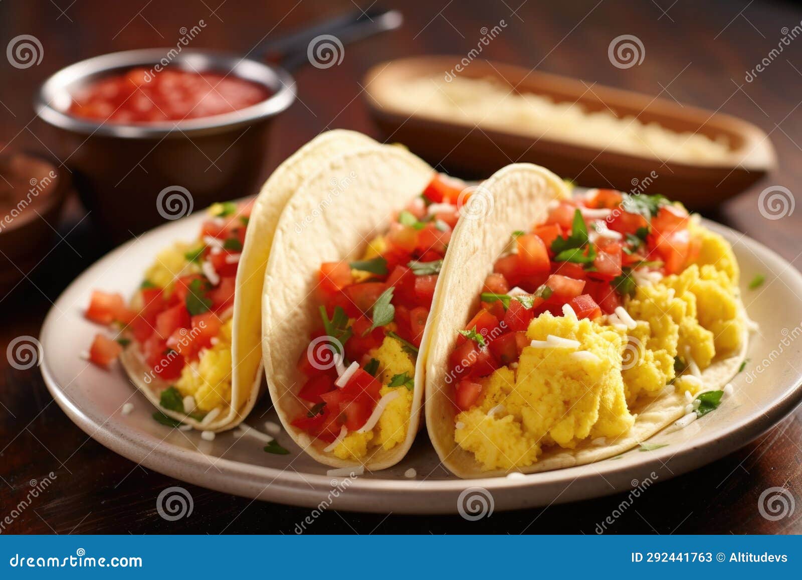Breakfast Taco with Scrambled Eggs, Cheese, and Salsa Stock Image ...