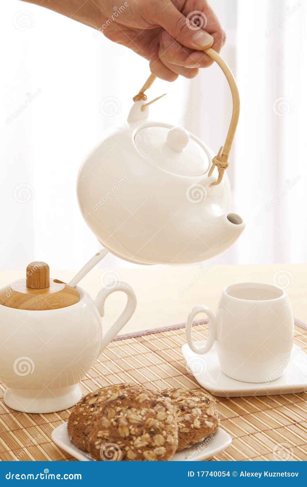 Breakfast with tea stock photo. Image of spoon, teapot - 17740054