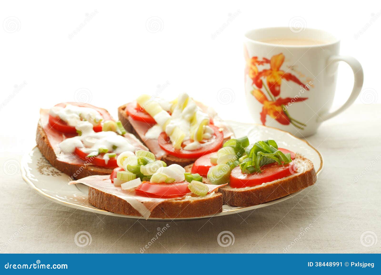 Breakfast with tea stock image. Image of plate, buffet - 38448991