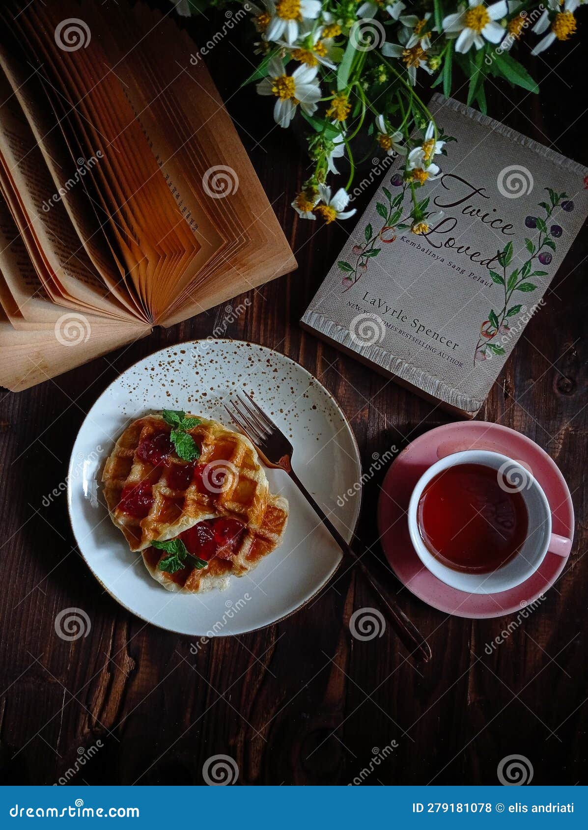Breakfast with Tea and Croffle in Flatlay Style Stock Photo - Image of ...