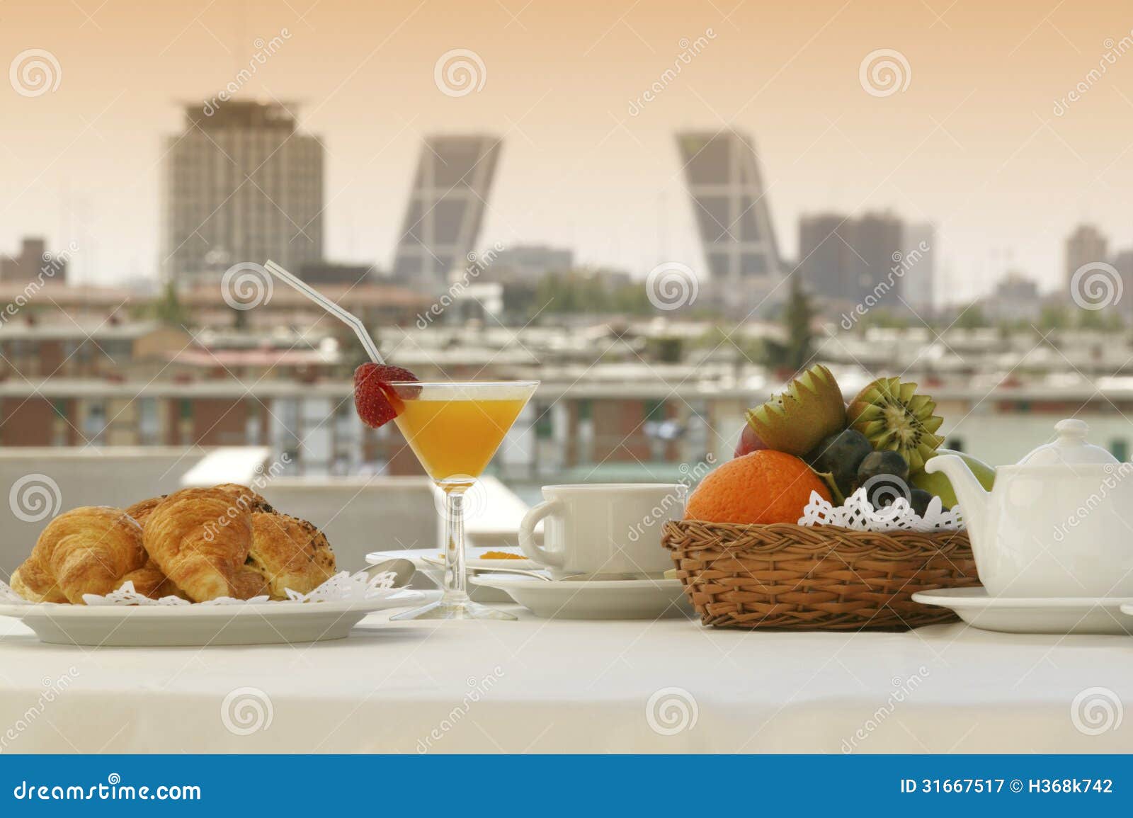 Breakfast in a terrace stock image. Image of meal, fruit - 31667517