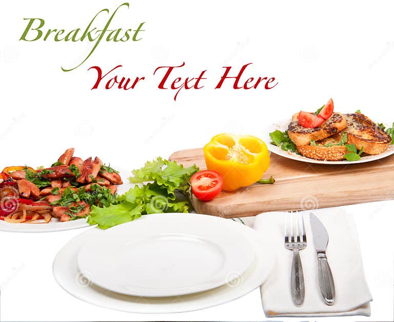 Breakfast with text stock image. Image of meat, lettuce - 23191279