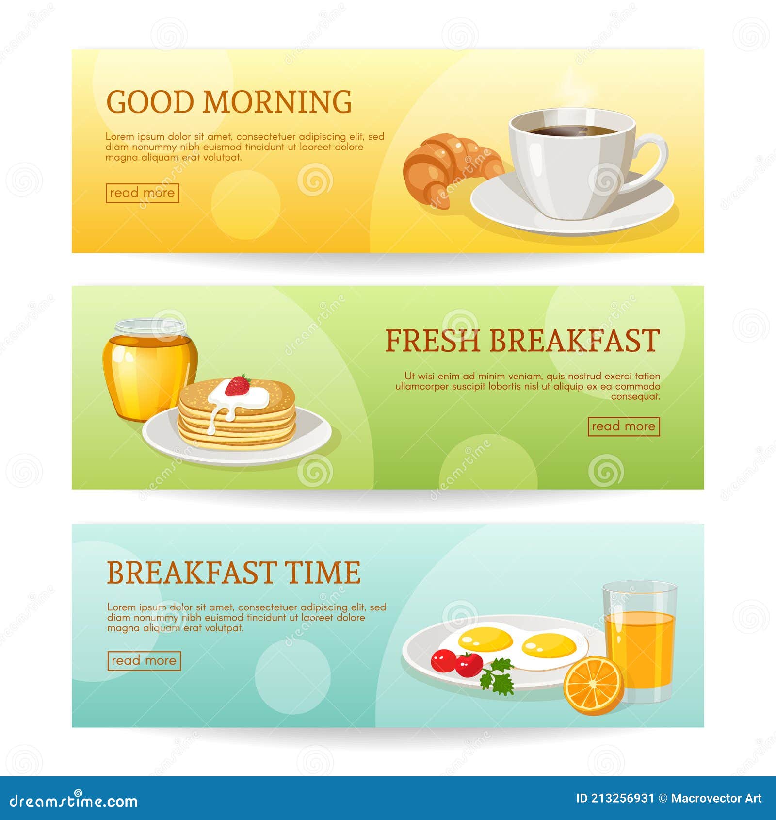 Breakfast Time Banners Set stock vector. Illustration of bread - 213256931