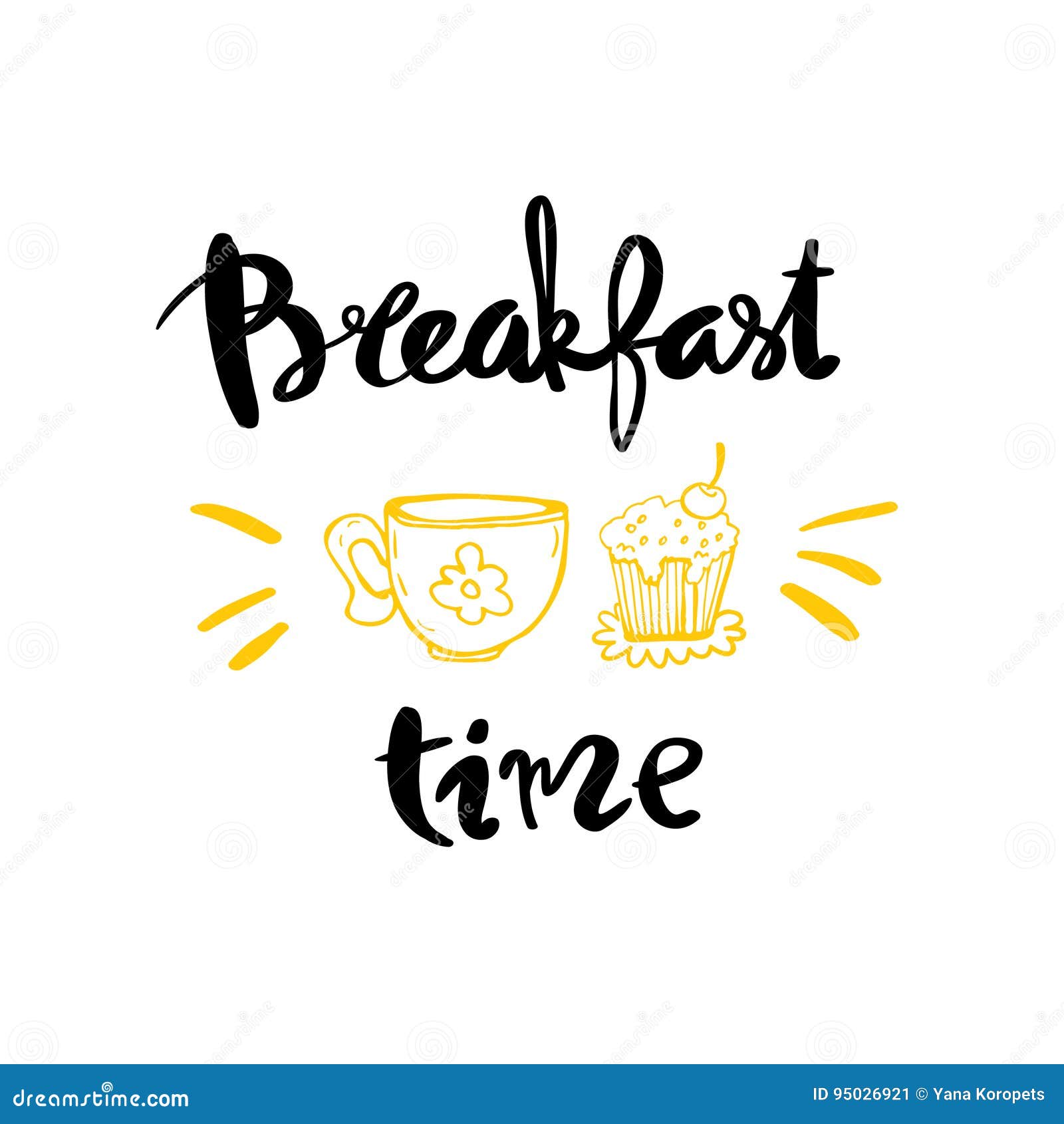 Breakfast time calligraphy stock vector. Illustration of funny - 95026921