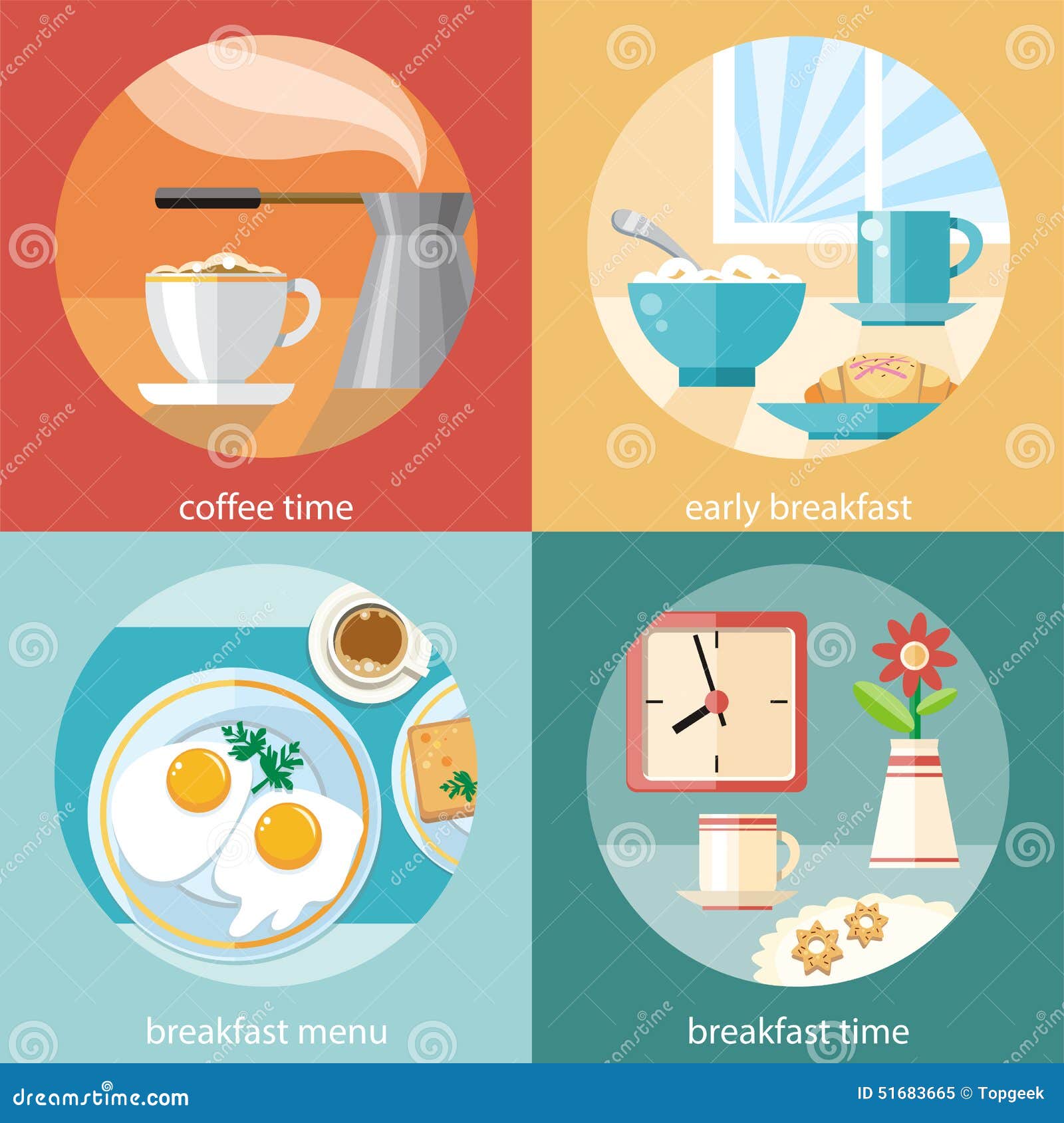 Breakfast Time Concept Icons Stock Vector - Illustration of dinner ...