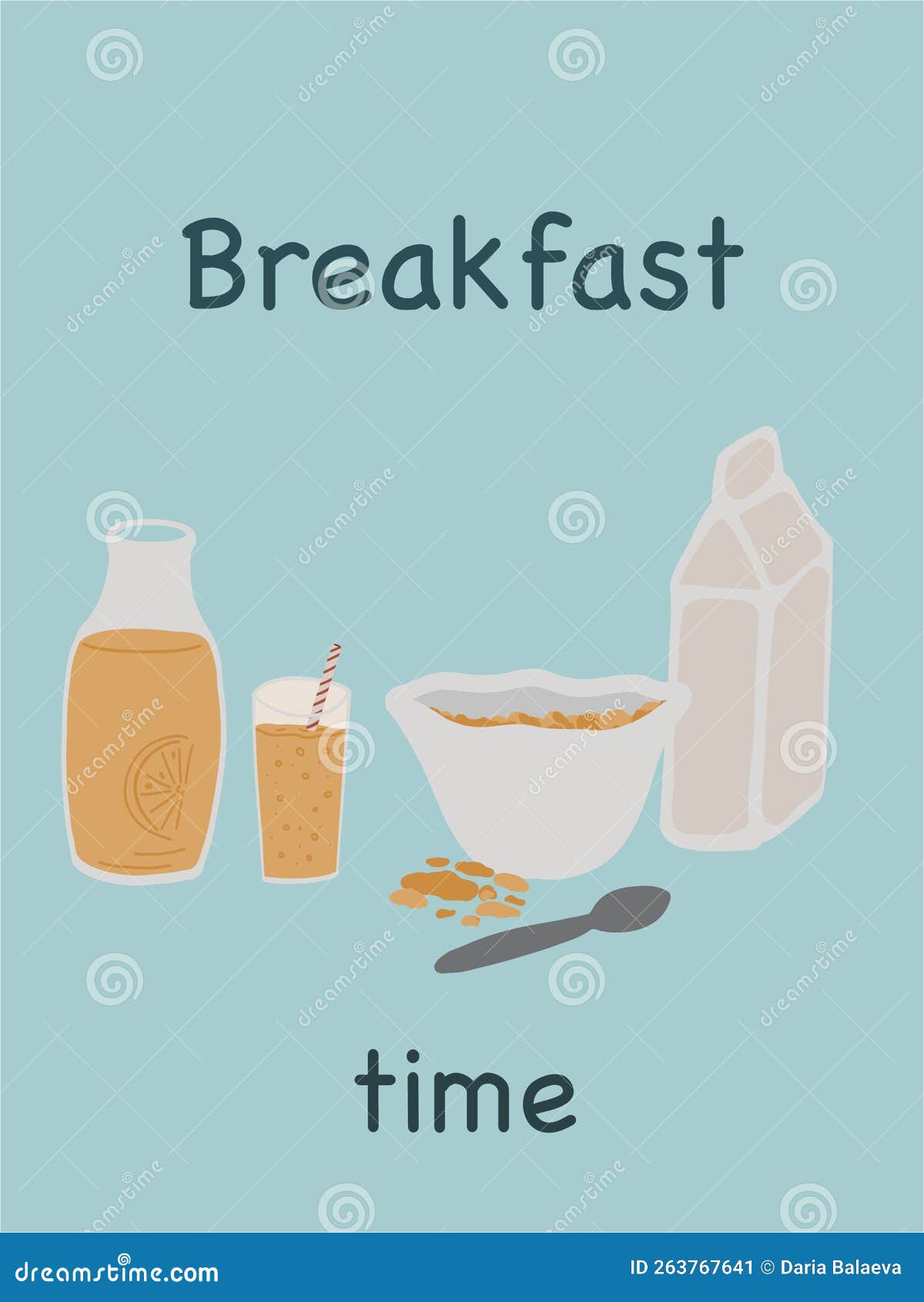 Breakfast Time Cornflakes Milk and Fresh Orange Juice Stock Vector ...