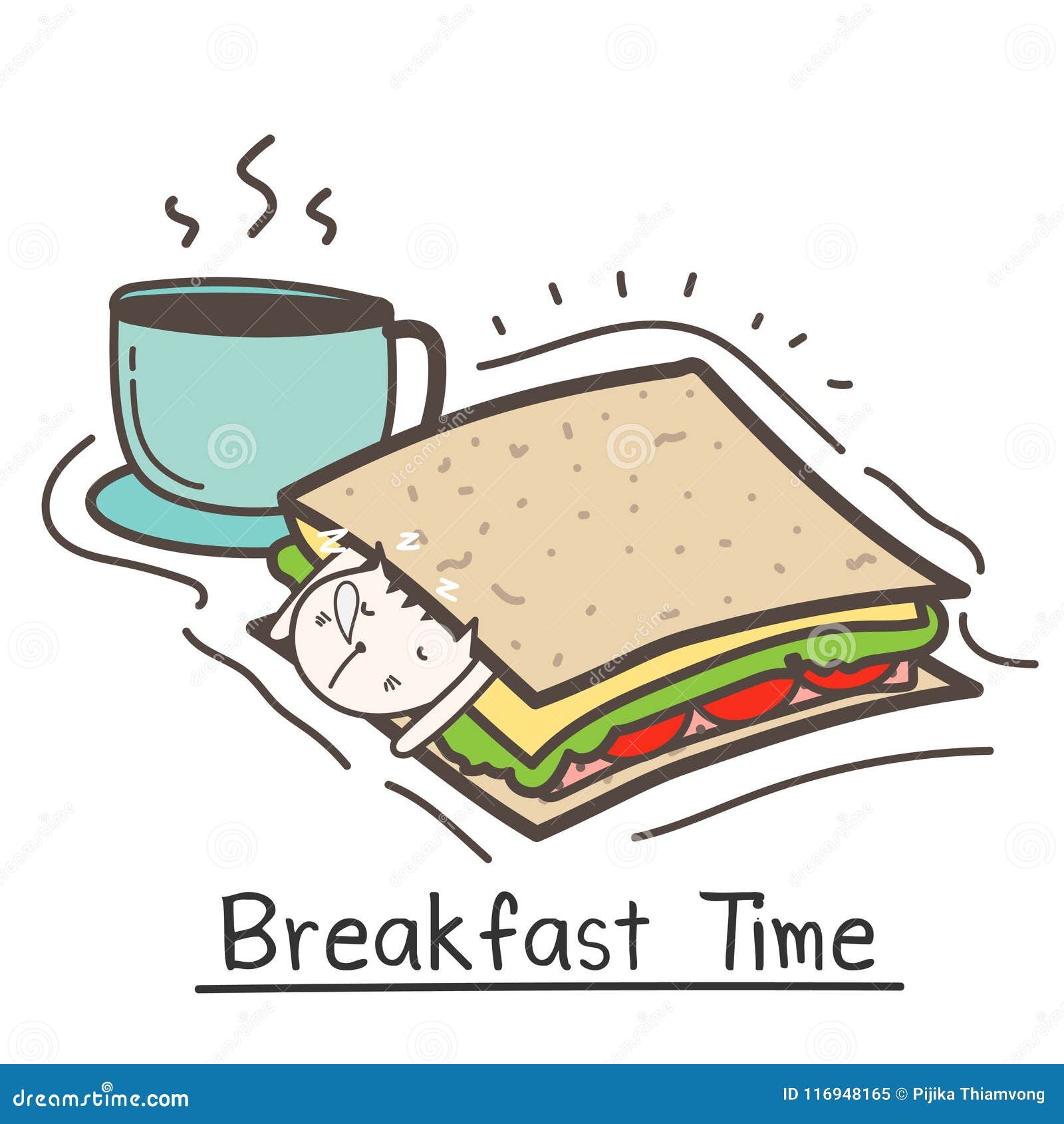 Breakfast Time with Cute Cat Sandwich and Coffee. Stock Vector ...
