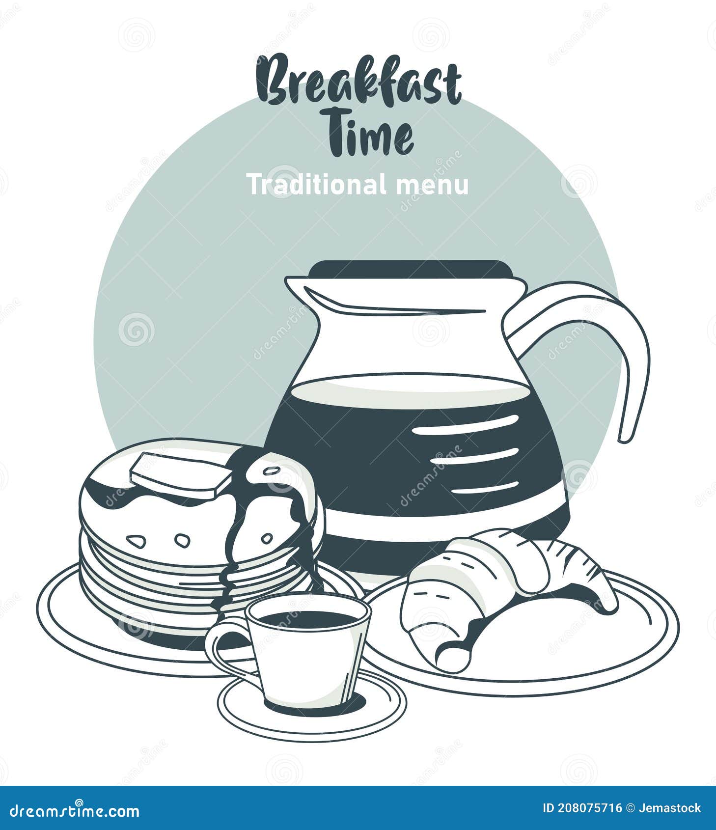 Breakfast Time Lettering Poster with Coffee and Ingredients Stock ...