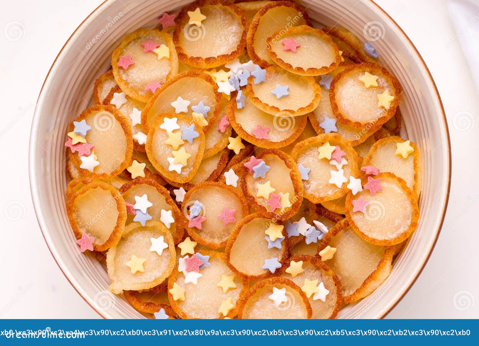 Breakfast Tiny Pancake Cereal with Powder Close-up Stock Photo - Image ...