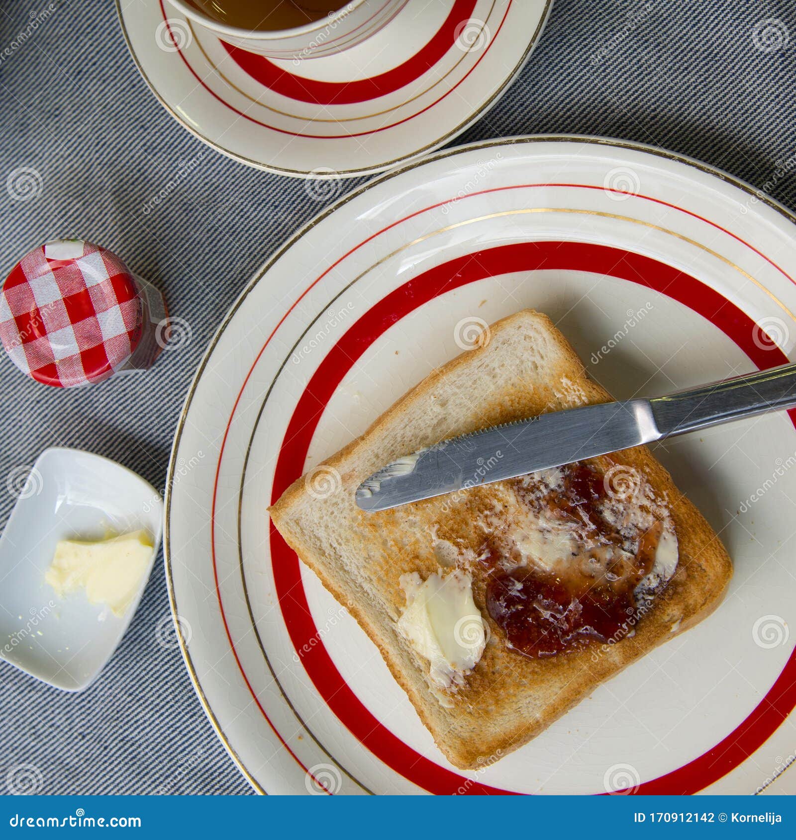 Toast with jam stock photo. Image of butter, knife, background - 170912142