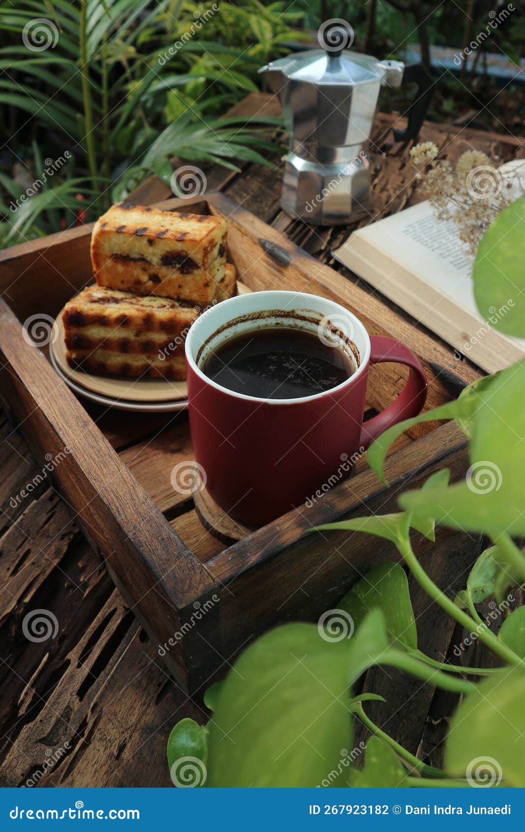 Breakfast of Toast and a Cup of Coffee on the Courtyard Table Stock ...