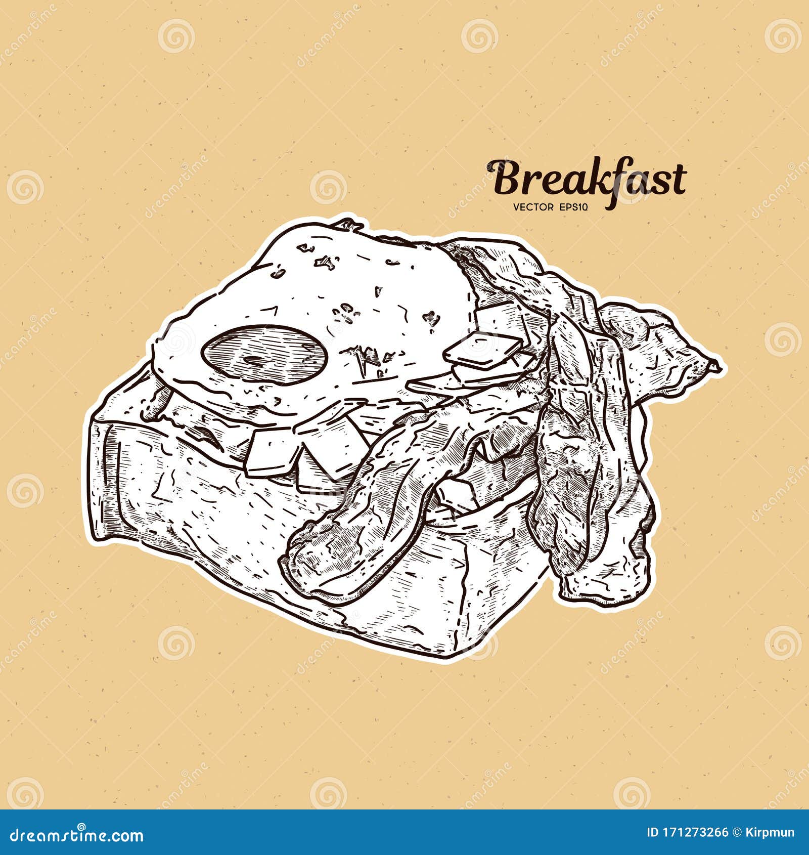 Breakfast in Toast with Eggs and Bacon. Hand Draw Sketch Vector Stock ...