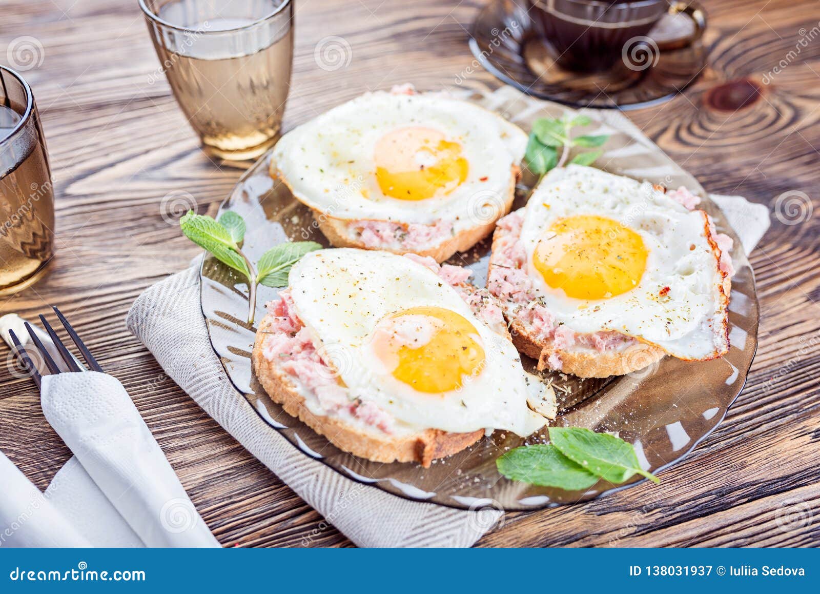 Breakfast. Toast with the Finest Meat and Fried Egg Stock Image - Image ...